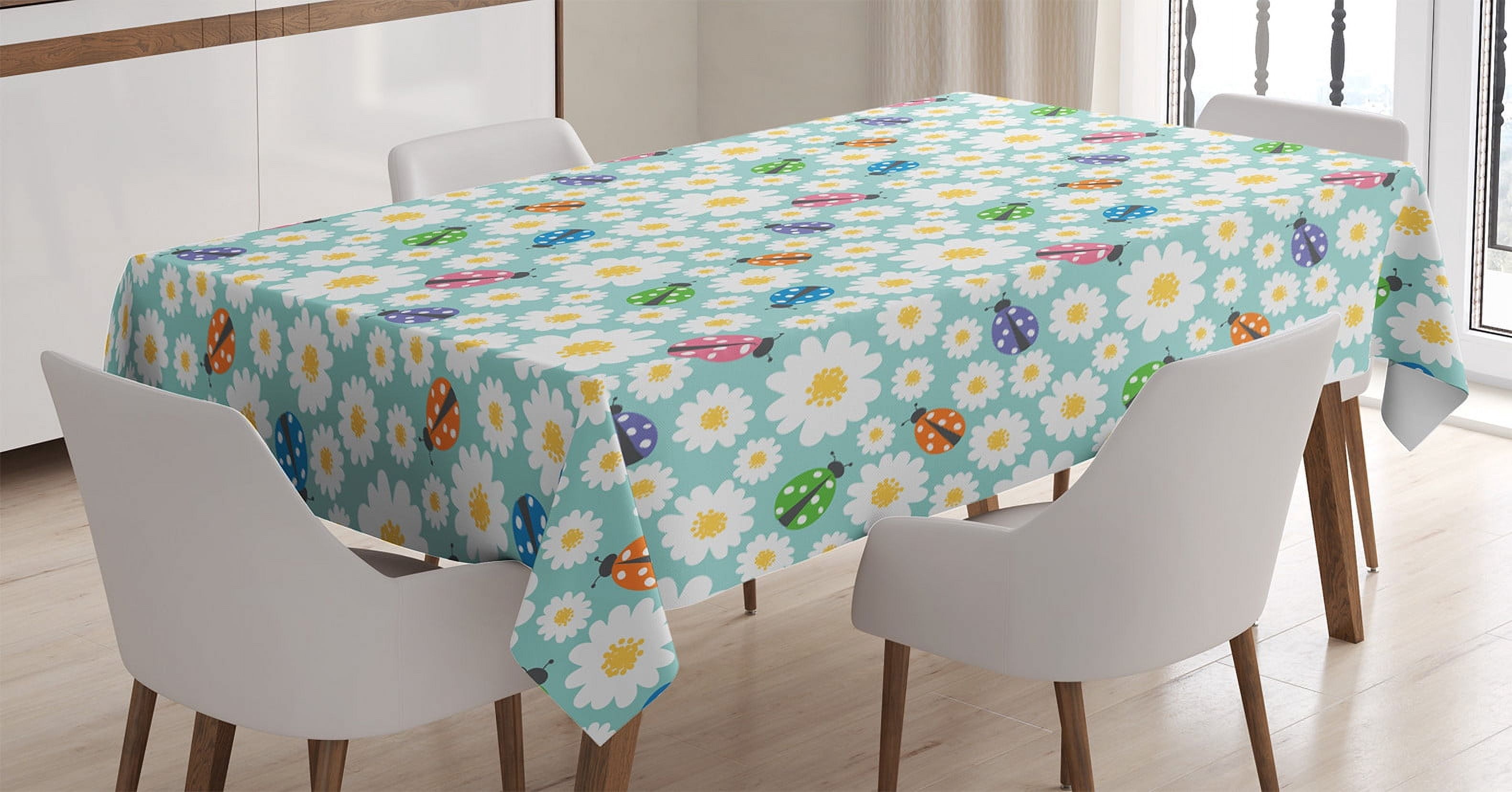 Ambesonne Cartoon Tablecloth Rectangular Table Cover, Daisies and ...