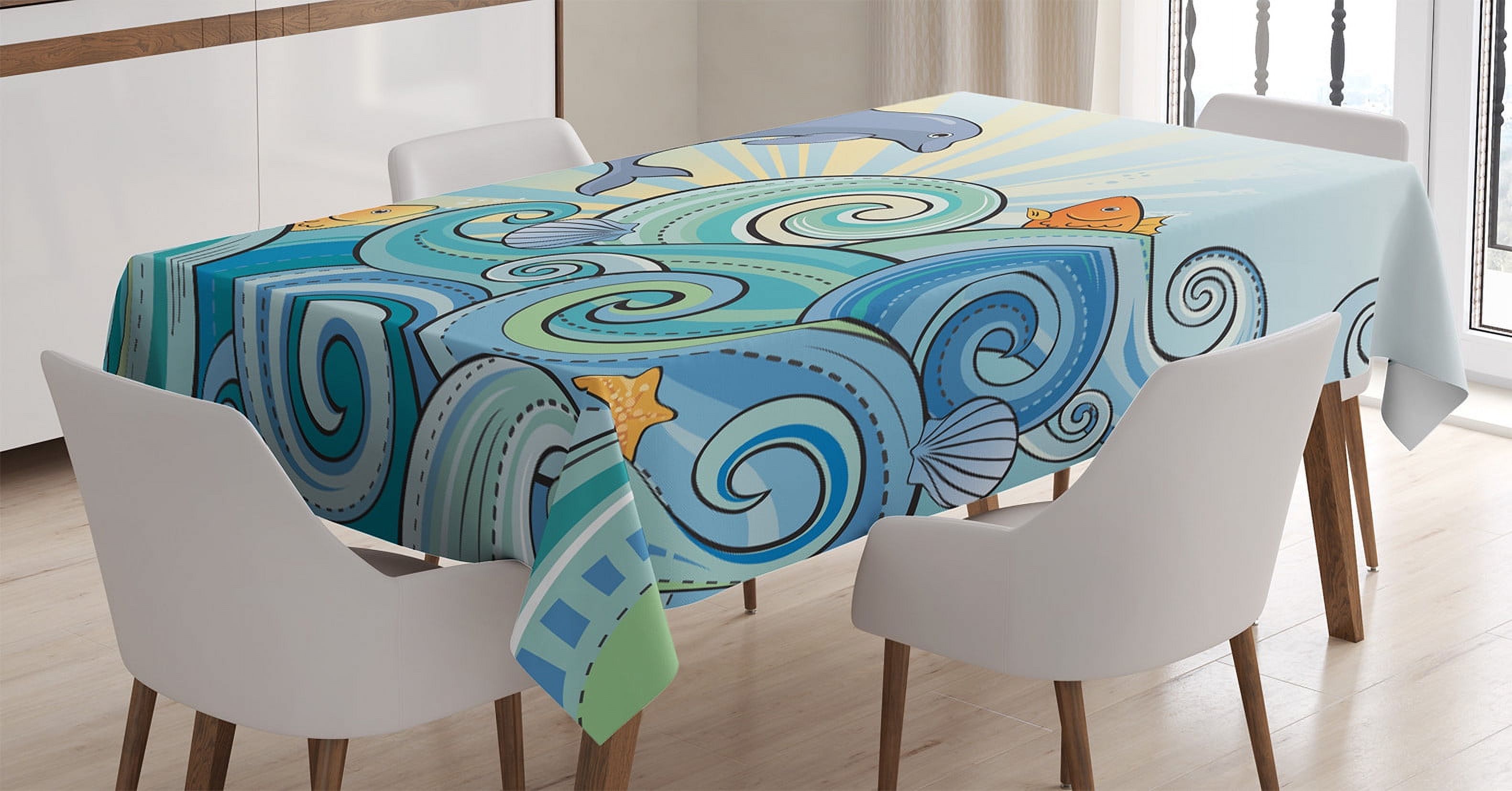 Ambesonne Cartoon Tablecloth Rectangular Table Cover, Dolphin Ocean, 60 ...