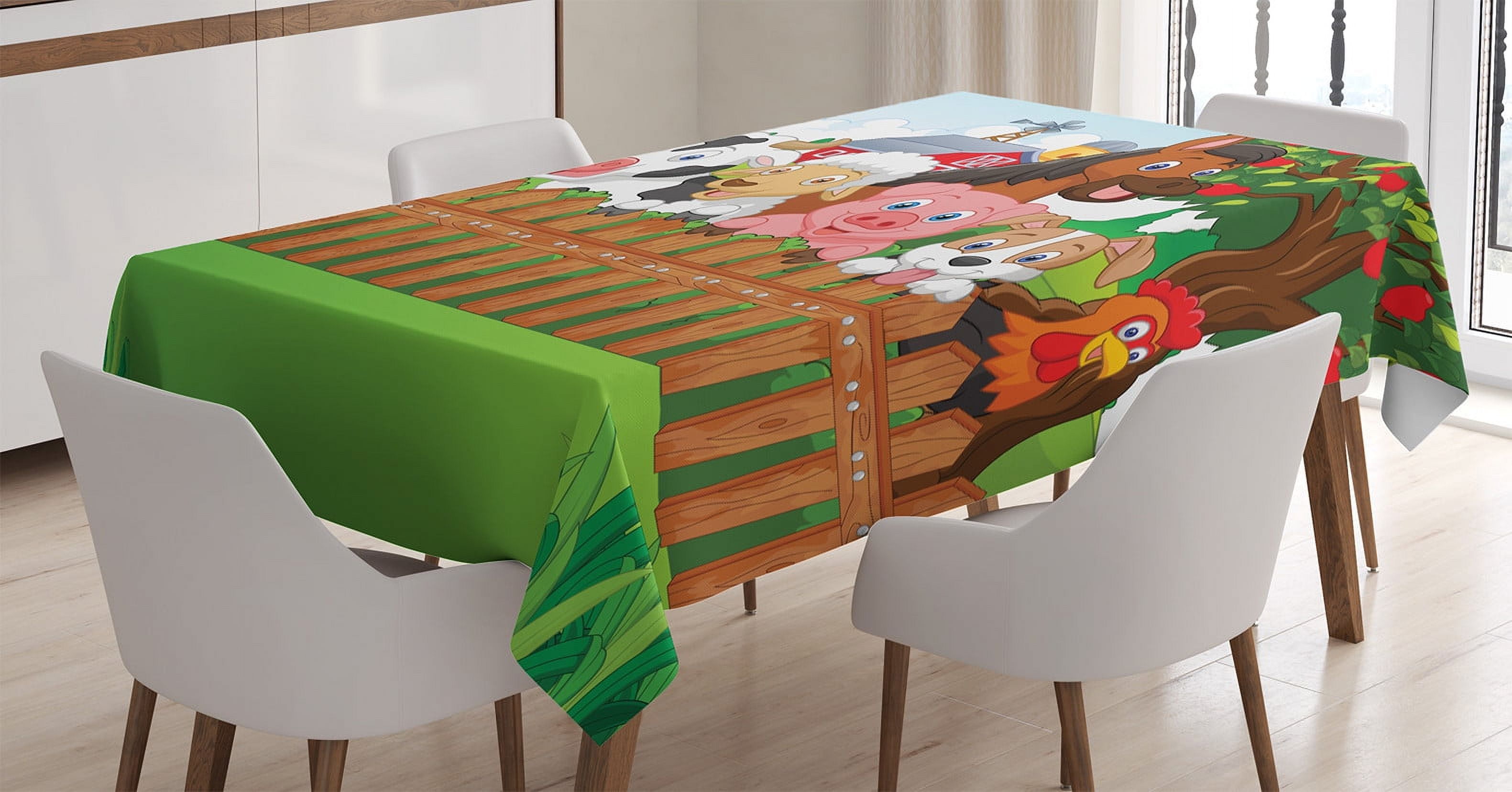 Ambesonne Cartoon Tablecloth Rectangular Table Cover, Farm Animals ...