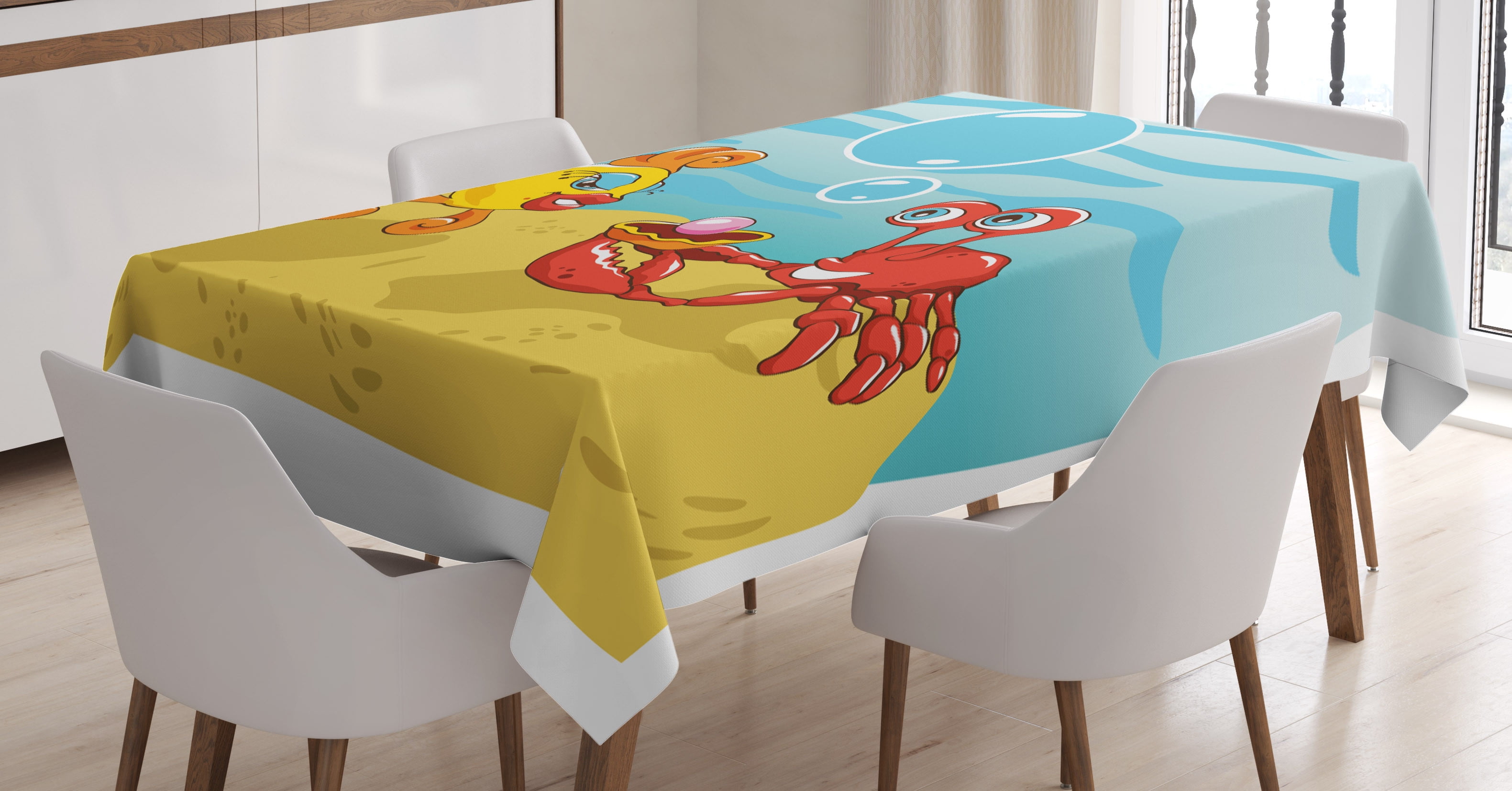 Ambesonne Cartoon Tablecloth Rectangular Table Cover, Fish Crab Cartoon ...