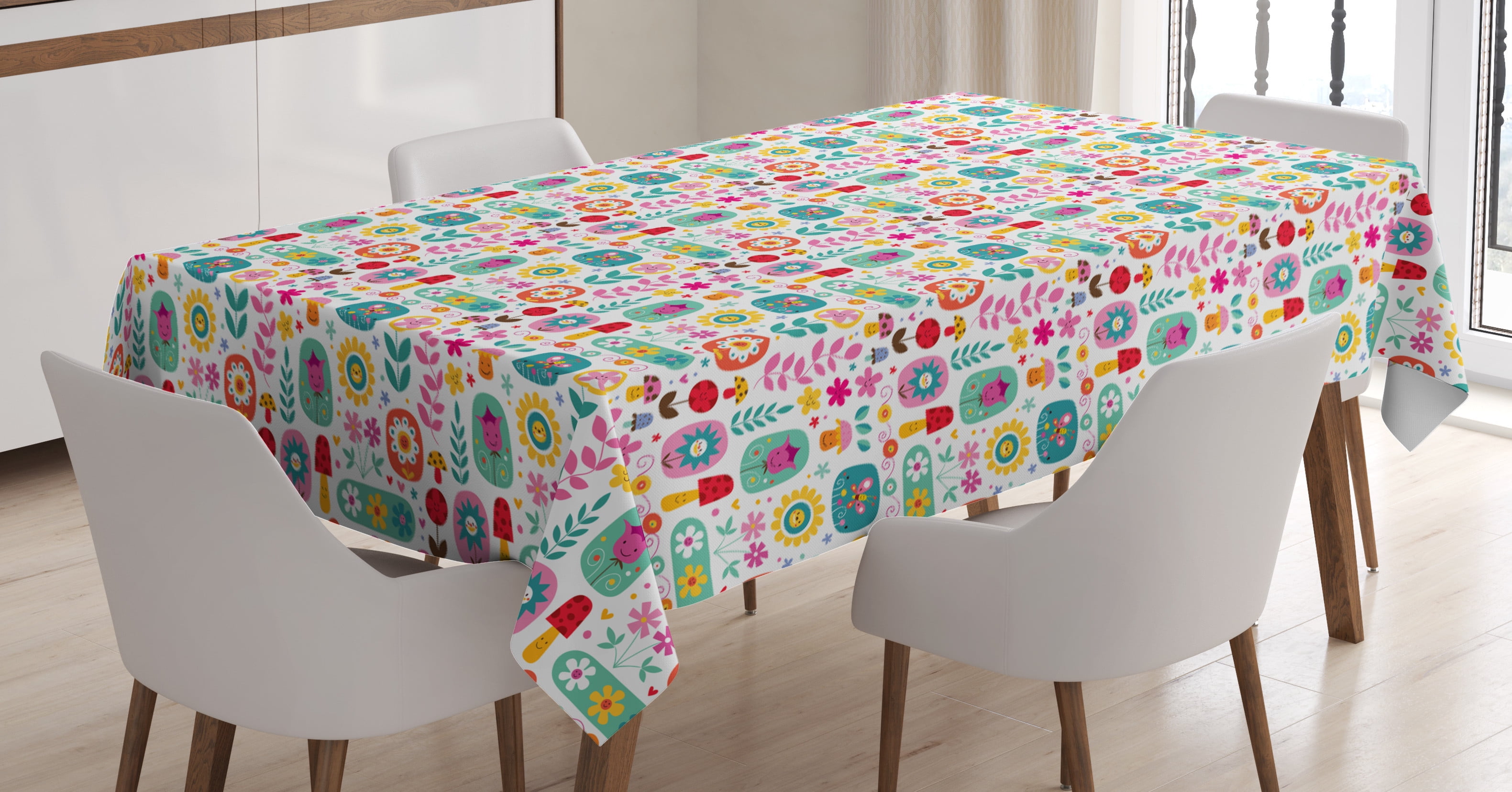 Ambesonne Cartoon Tablecloth Rectangular Table Cover, Happy Colorful ...