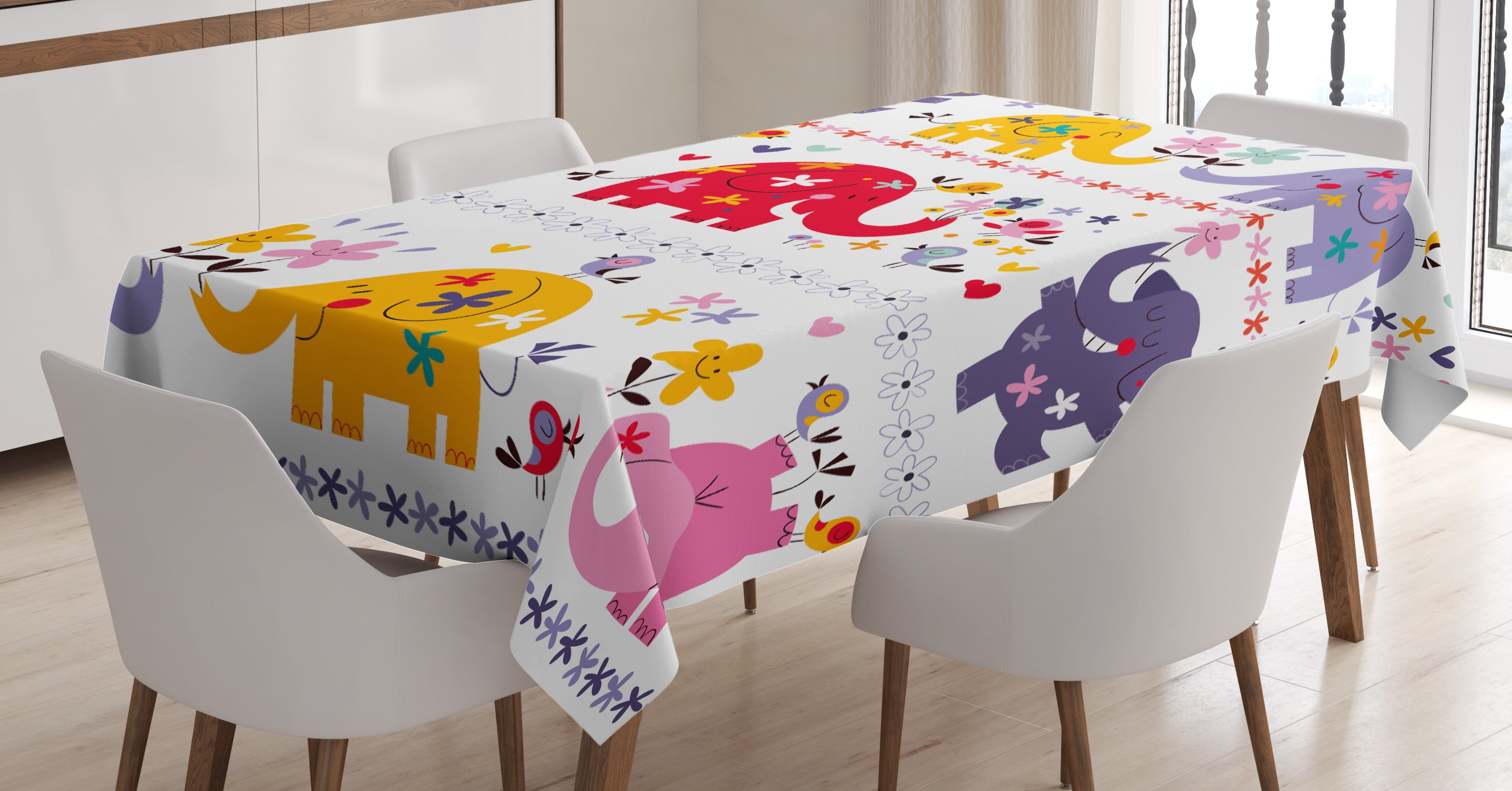 Ambesonne Cartoon Tablecloth Rectangular Table Cover, Happy Dancing ...
