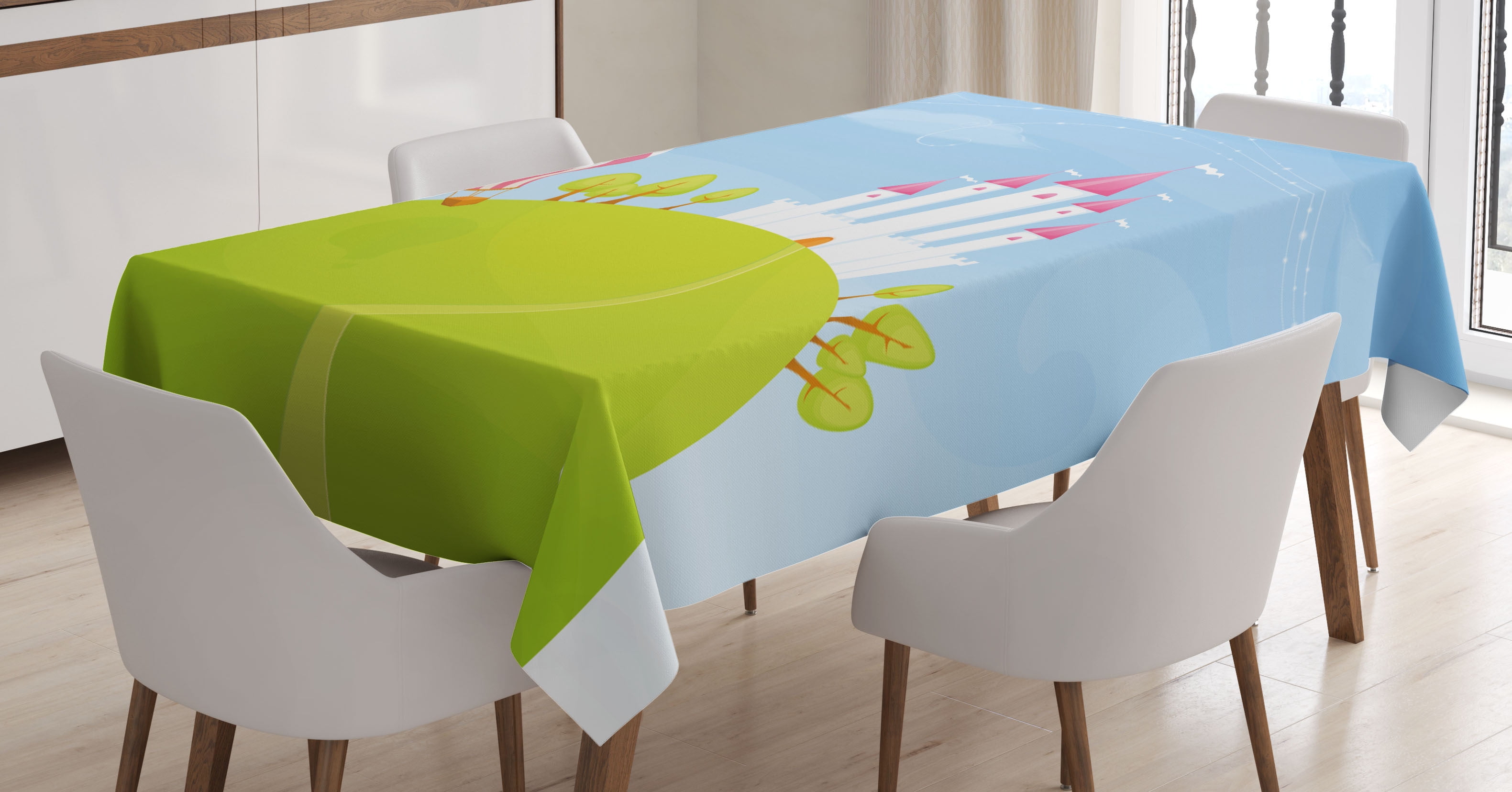 Ambesonne Cartoon Tablecloth Rectangular Table Cover, Hills Hot Air ...