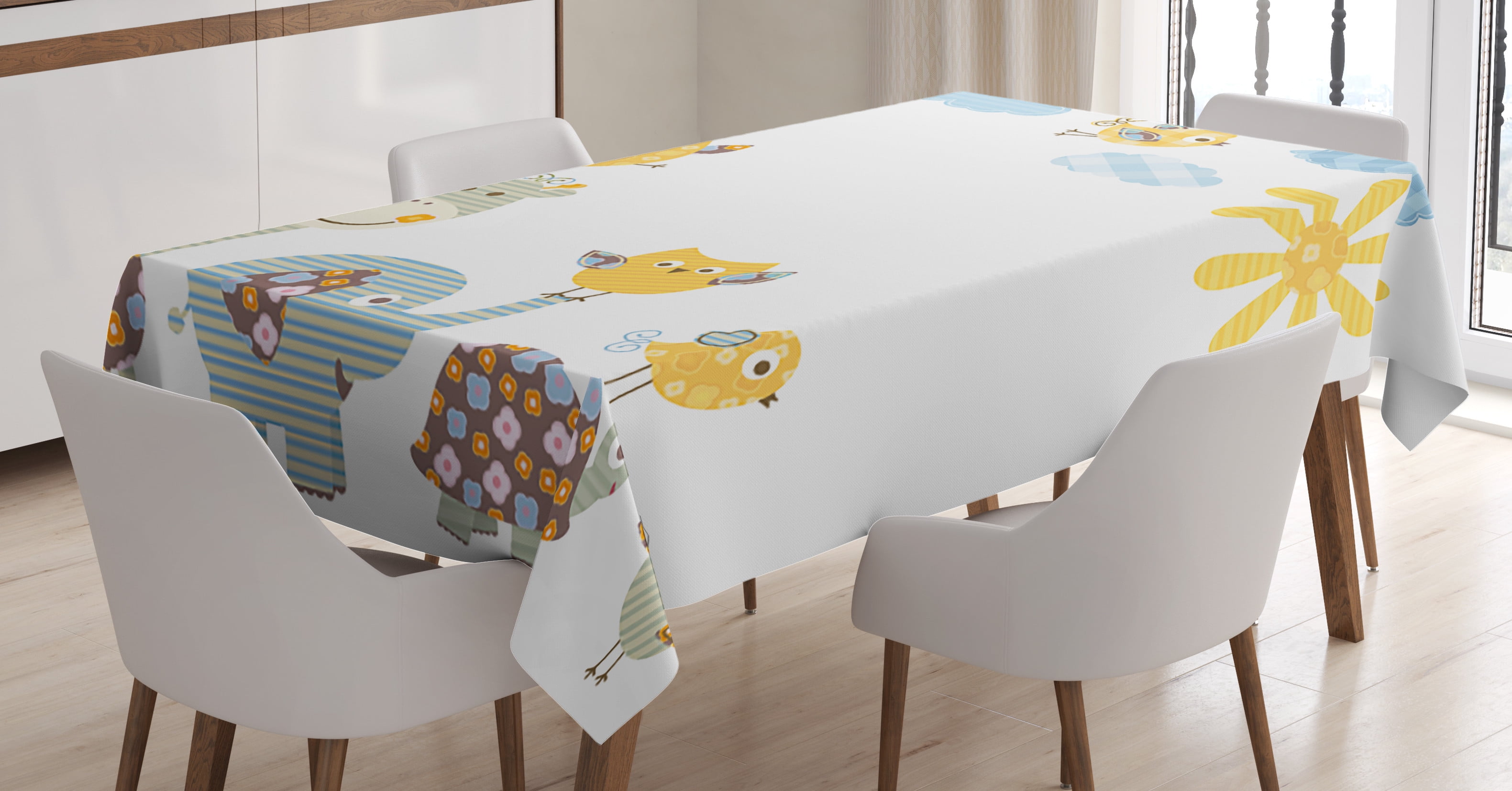 Ambesonne Cartoon Tablecloth Rectangular Table Cover, Jolly Jungle ...