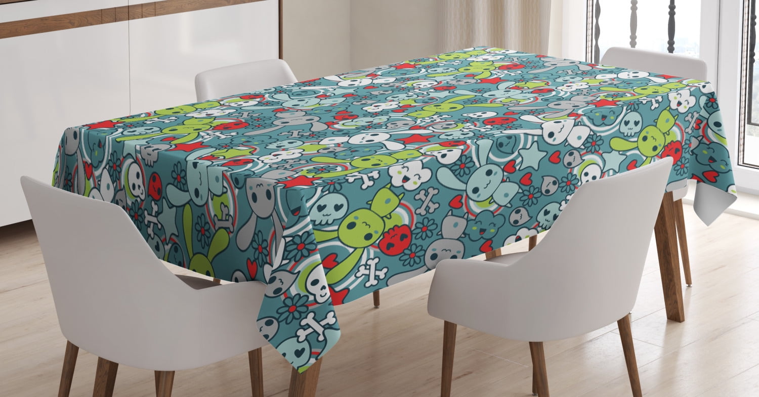 Ambesonne Cartoon Tablecloth Rectangular Table Cover, Kawai Bunnies ...