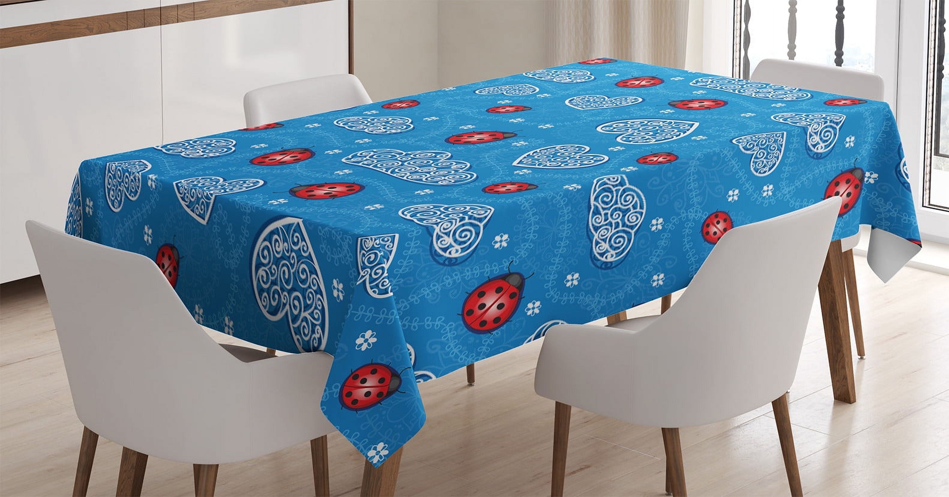 Ambesonne Cartoon Tablecloth Rectangular Table Cover, Ladybugs Hearts ...