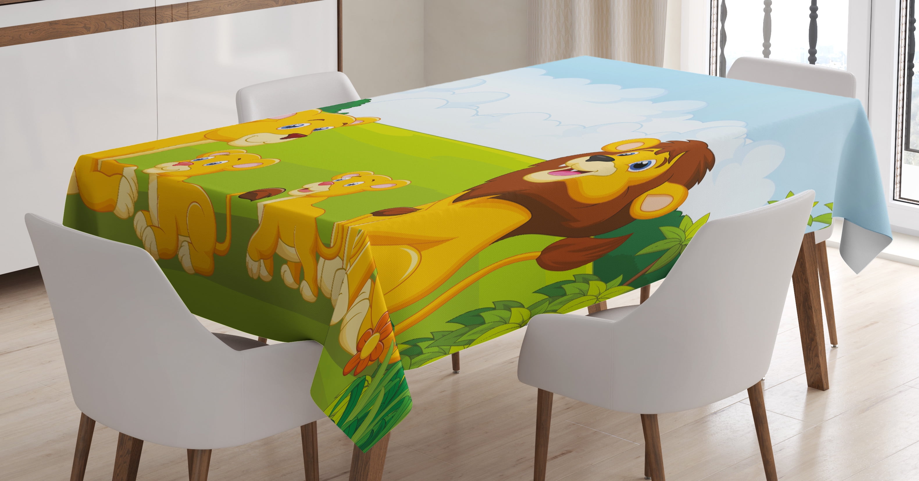 Ambesonne Cartoon Tablecloth Rectangular Table Cover, Lion Family in ...