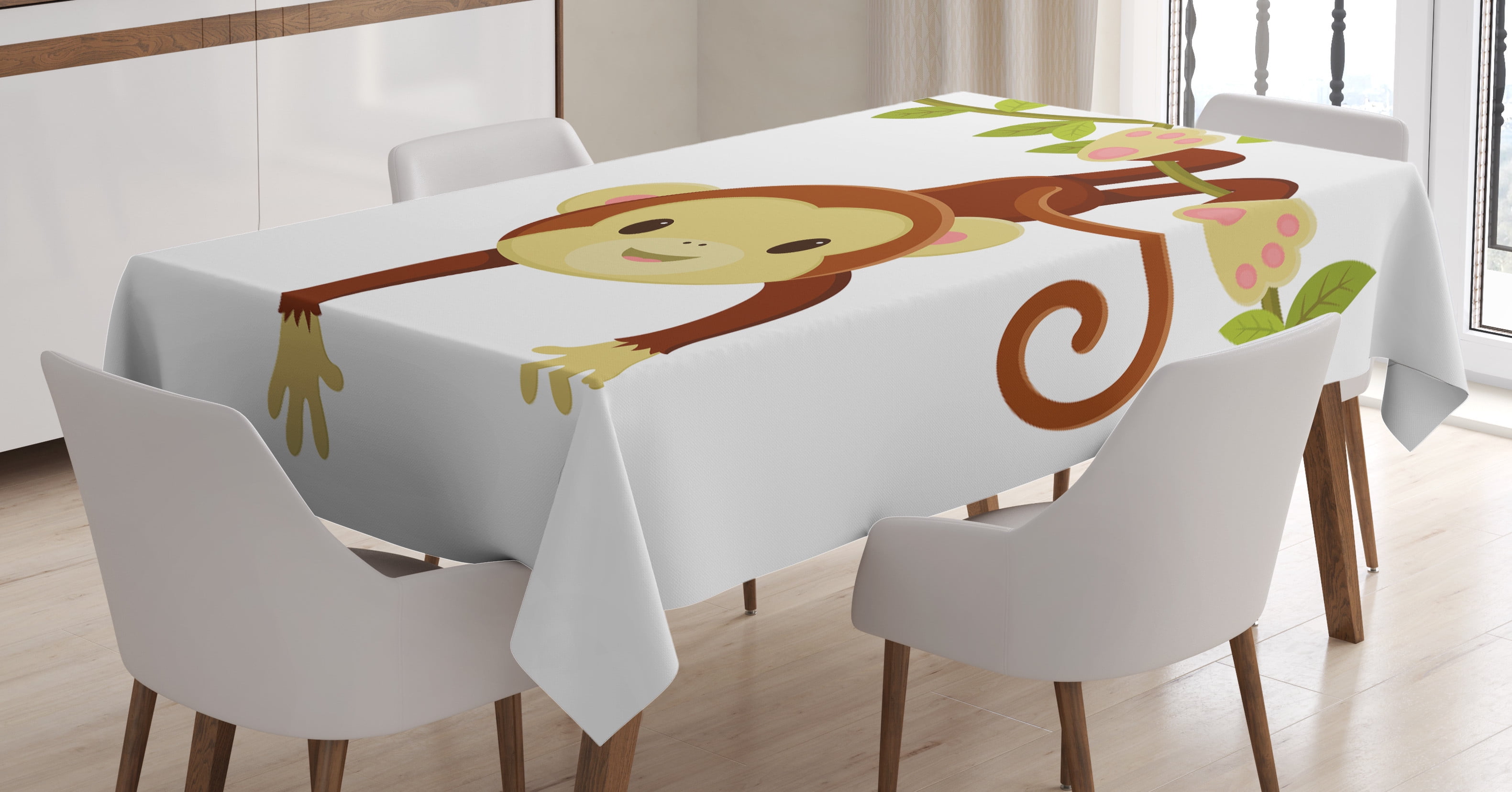 Ambesonne Cartoon Tablecloth Rectangular Table Cover, Monkey on Liana ...