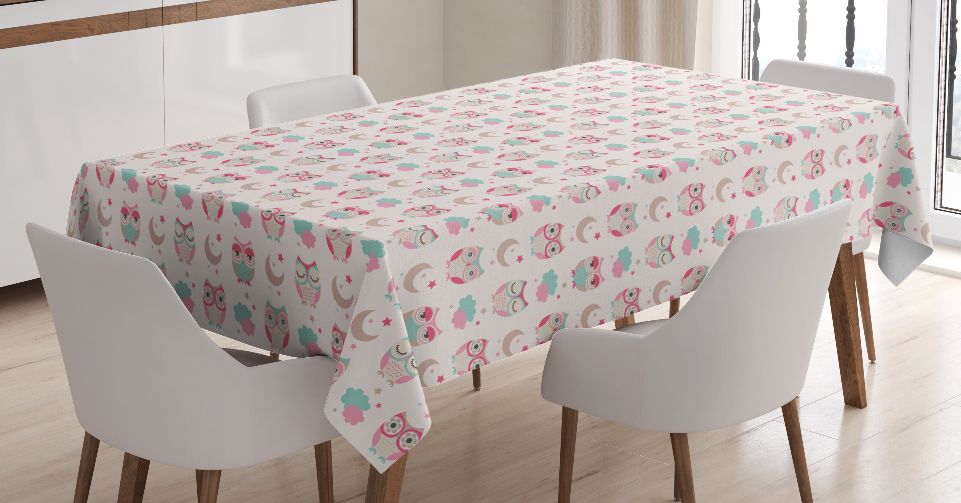 Ambesonne Cartoon Tablecloth Rectangular Table Cover, Night Time Owls ...