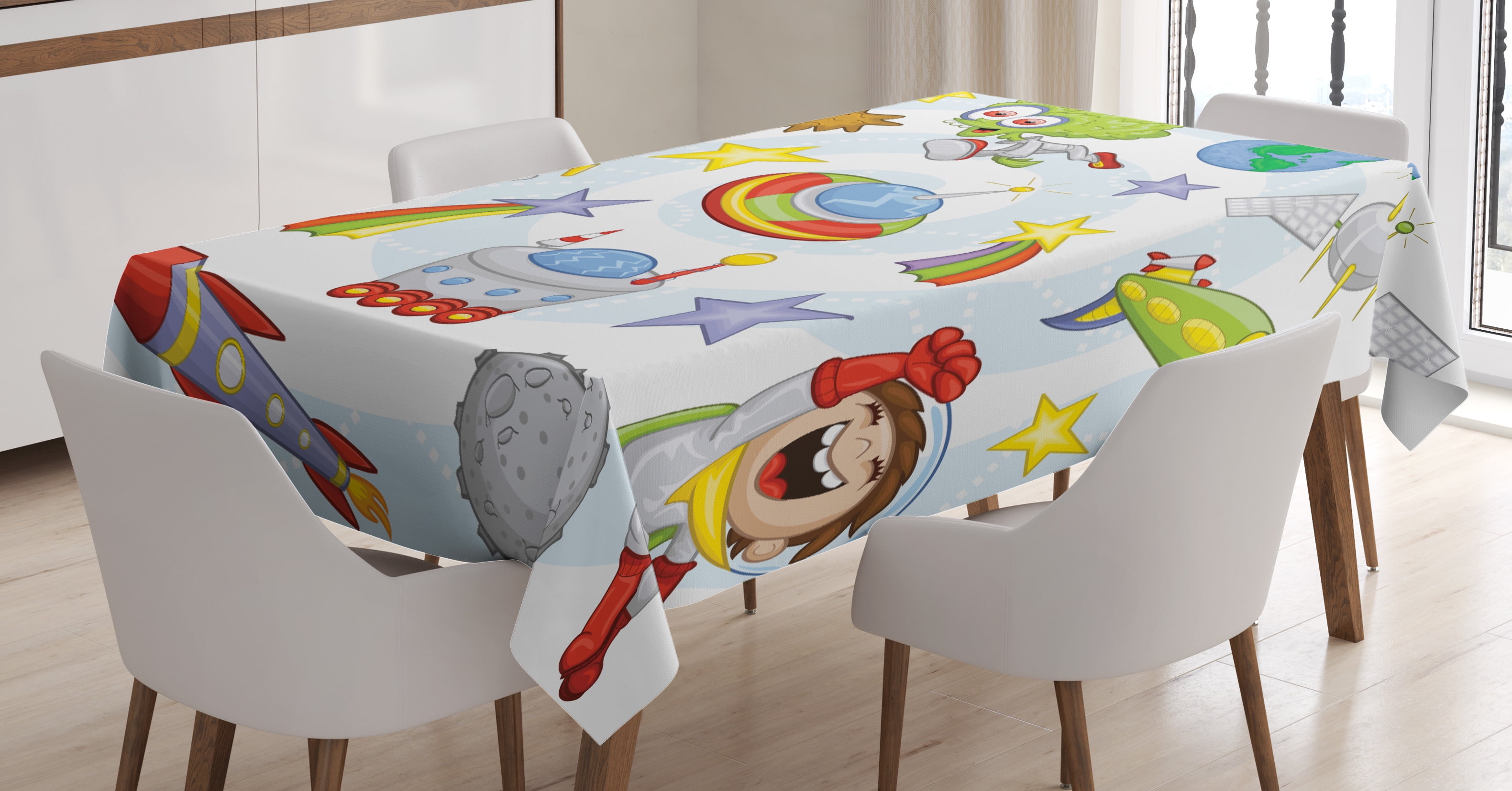 Ambesonne Cartoon Tablecloth Rectangular Table Cover, Outer Space Earth ...