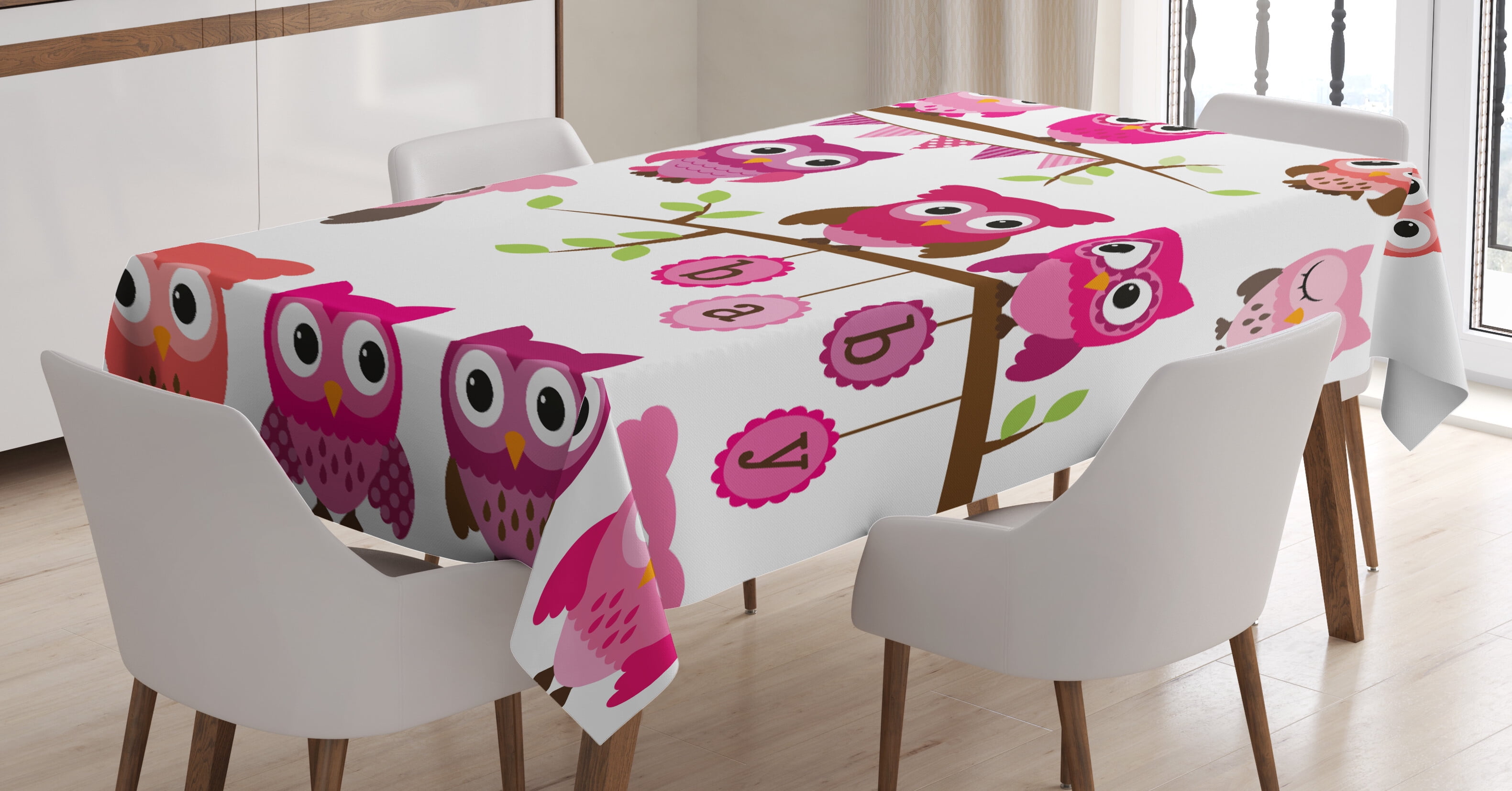 Ambesonne Cartoon Tablecloth Rectangular Table Cover, Owls Branches, 60 ...