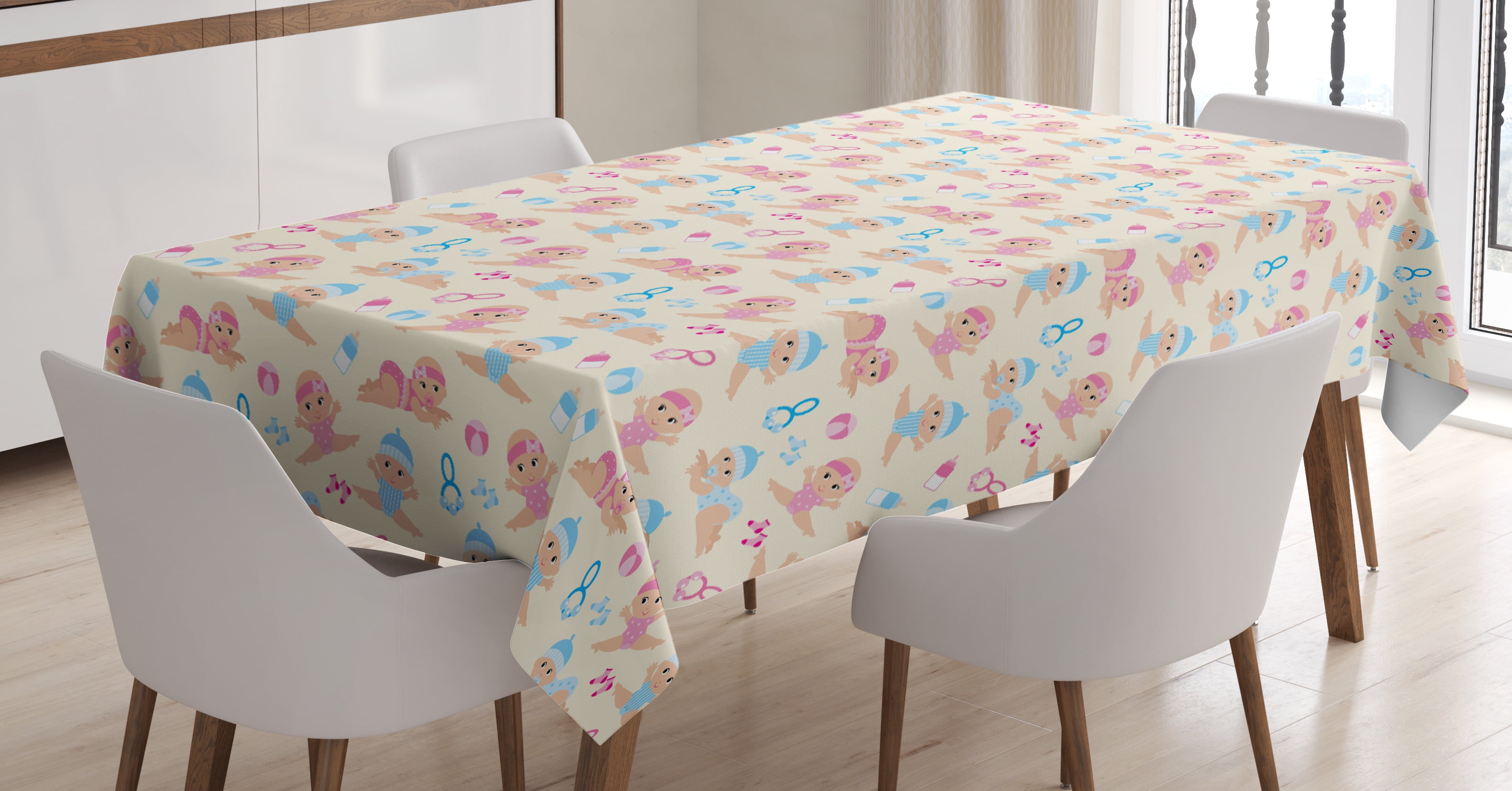 Ambesonne Cartoon Tablecloth Rectangular Table Cover, Repetitive Little ...