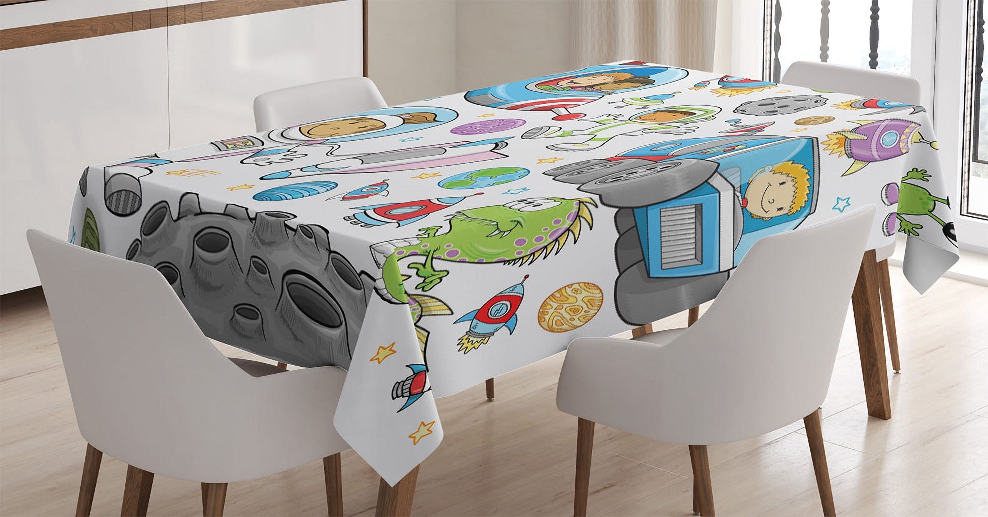 Ambesonne Cartoon Tablecloth Rectangular Table Cover, Space Rocket, 60 ...