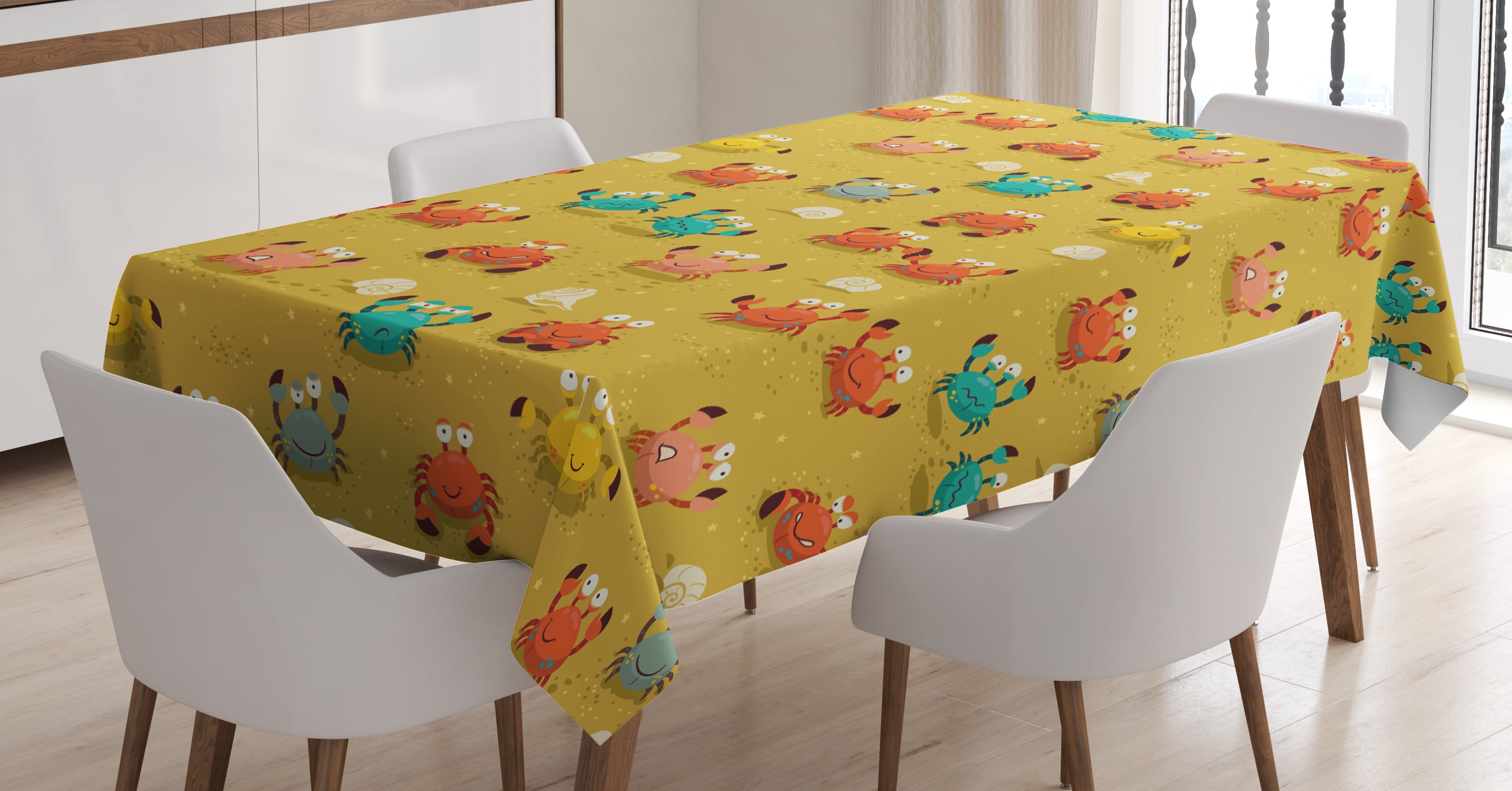 Ambesonne Cartoon Tablecloth Rectangular Table Cover, Star and Shells ...