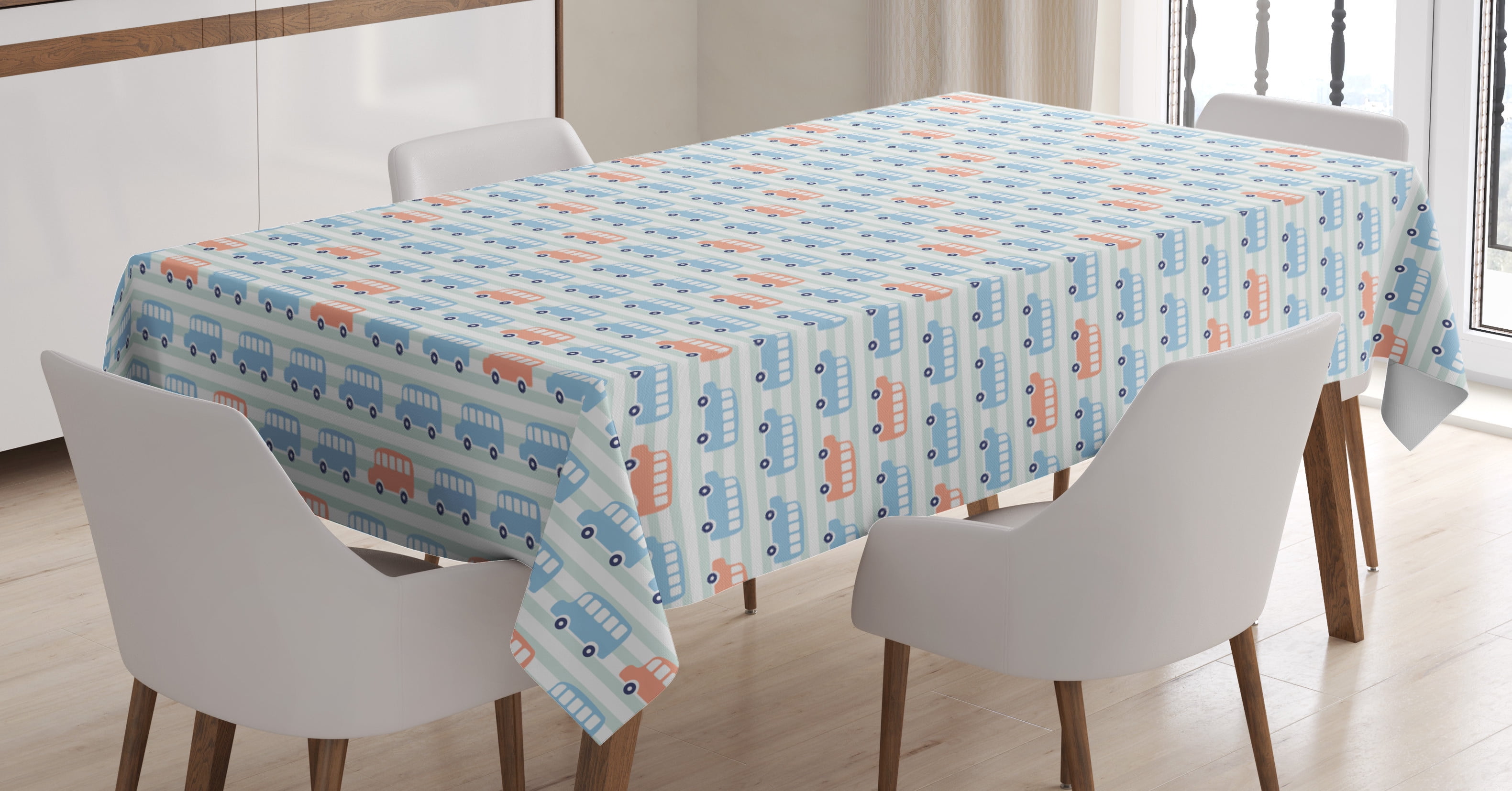 Ambesonne Cartoon Tablecloth Rectangular Table Cover, Theme Buses to ...