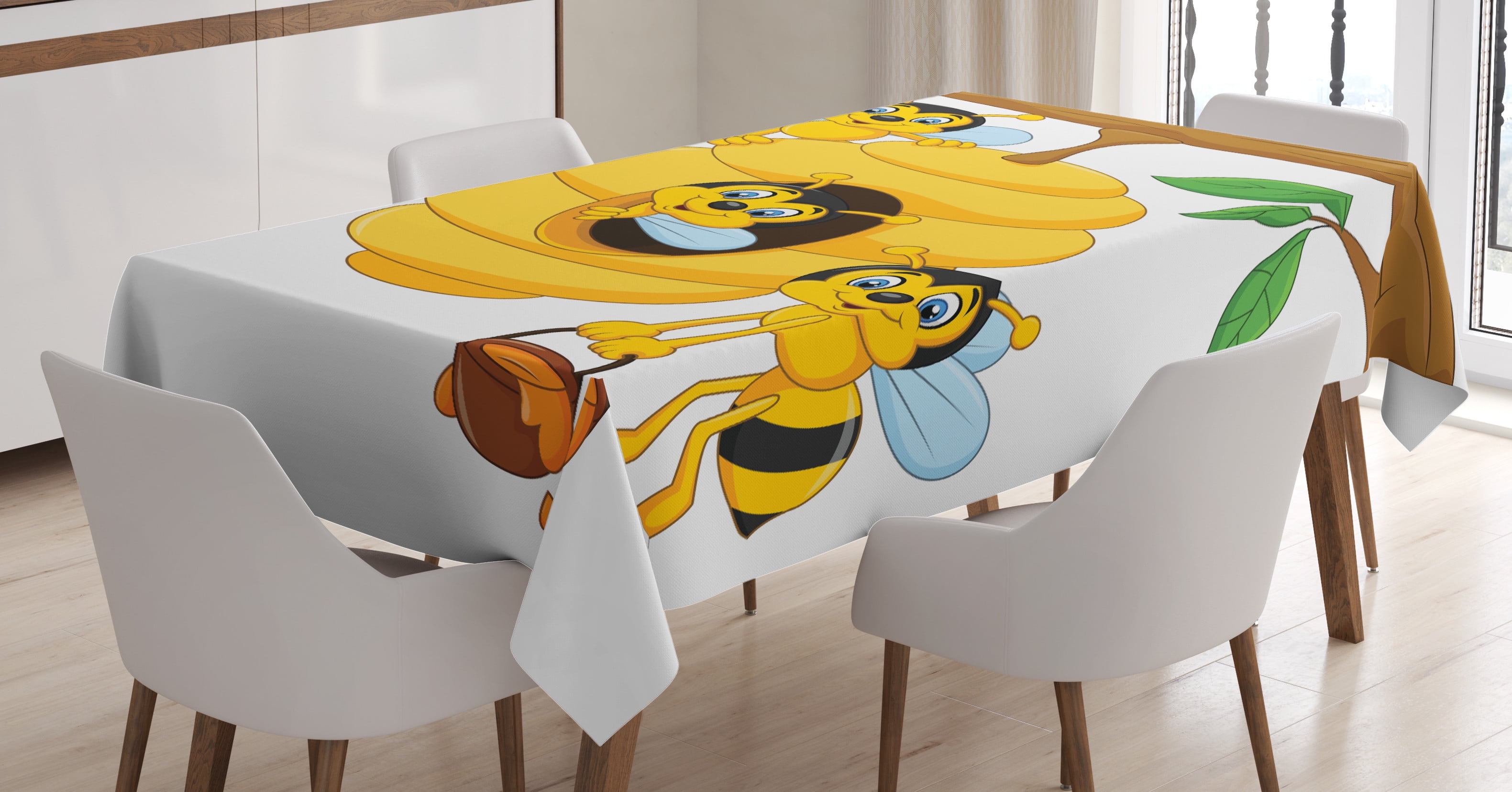 Ambesonne Cartoon Tablecloth Rectangular Table Cover, Tree with Beehive ...