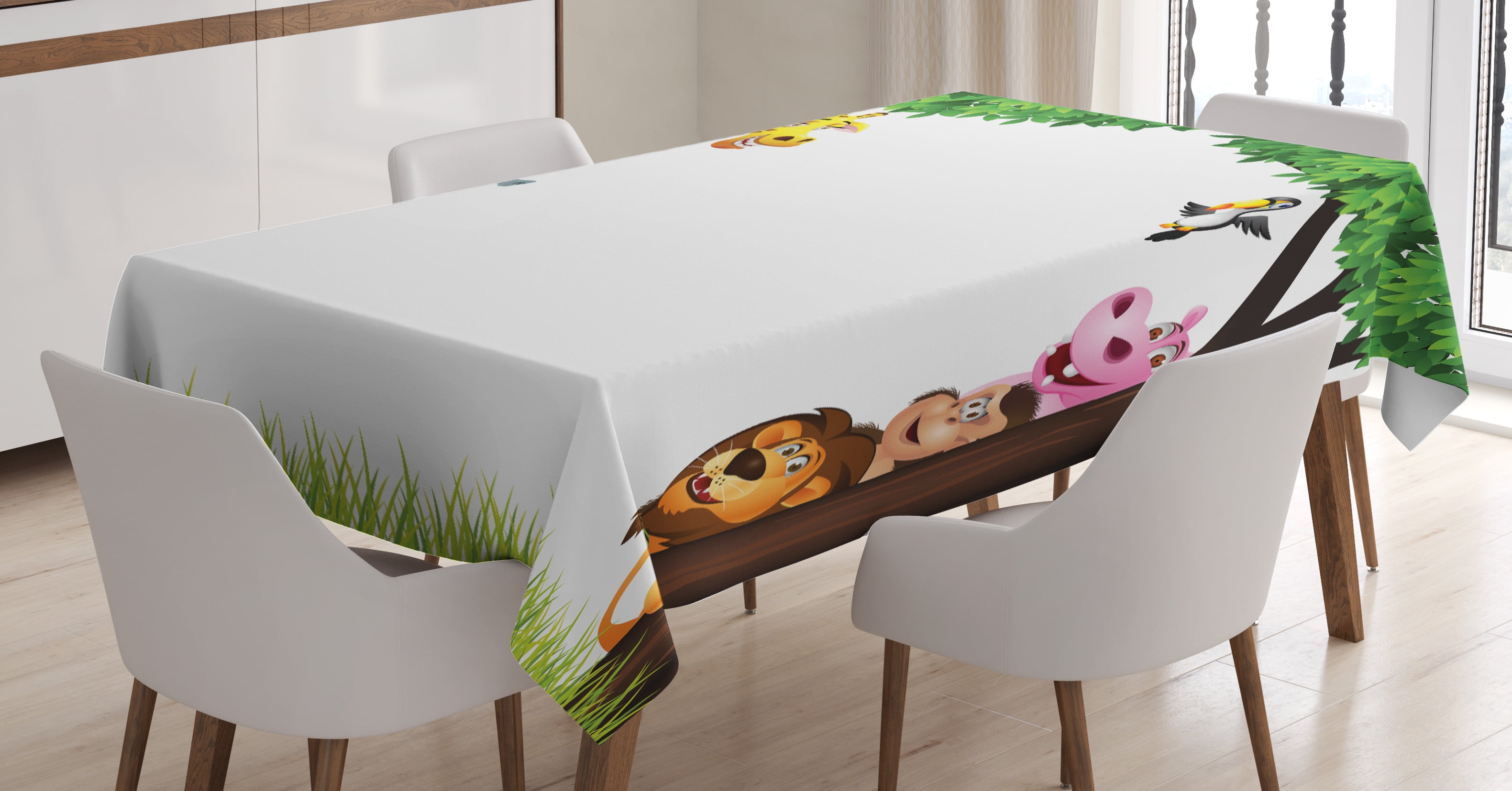 Ambesonne Cartoon Tablecloth Rectangular Table Cover, Trees Friendly ...