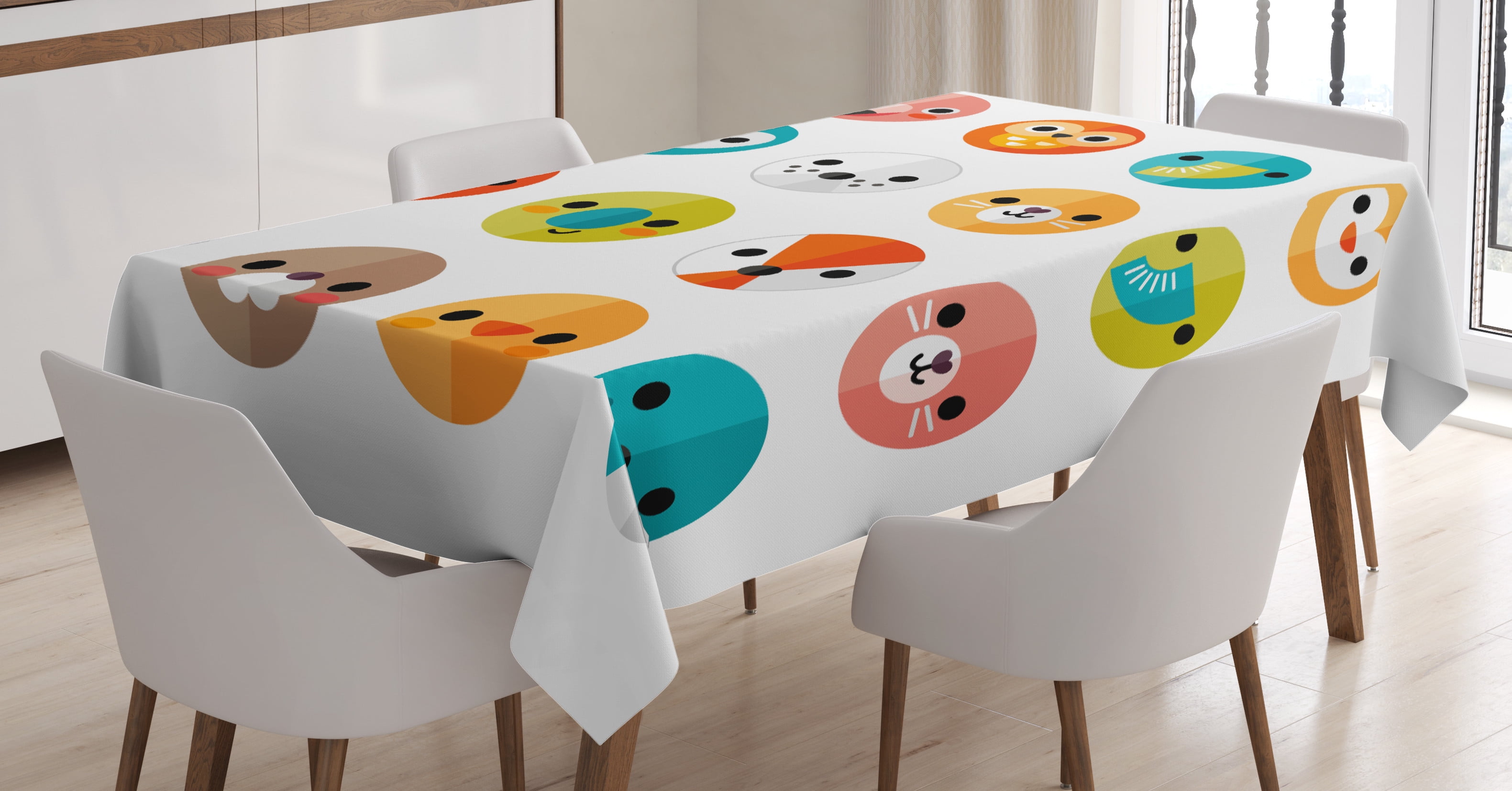 Ambesonne Cartoon Tablecloth Rectangular Table Cover, Various Animals ...