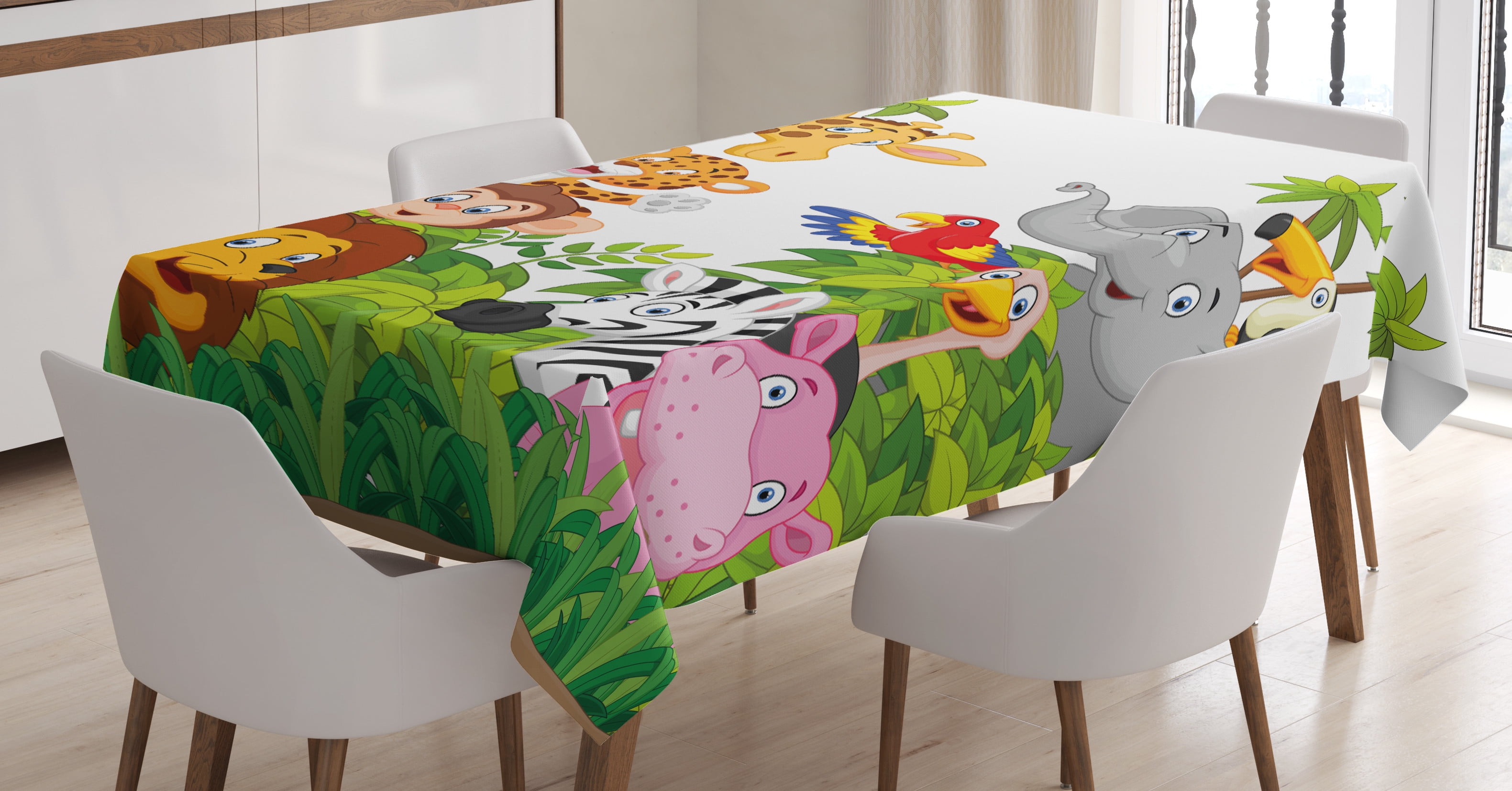 Ambesonne Cartoon Tablecloth Rectangular Table Cover, Zoo Mascots, 52 ...