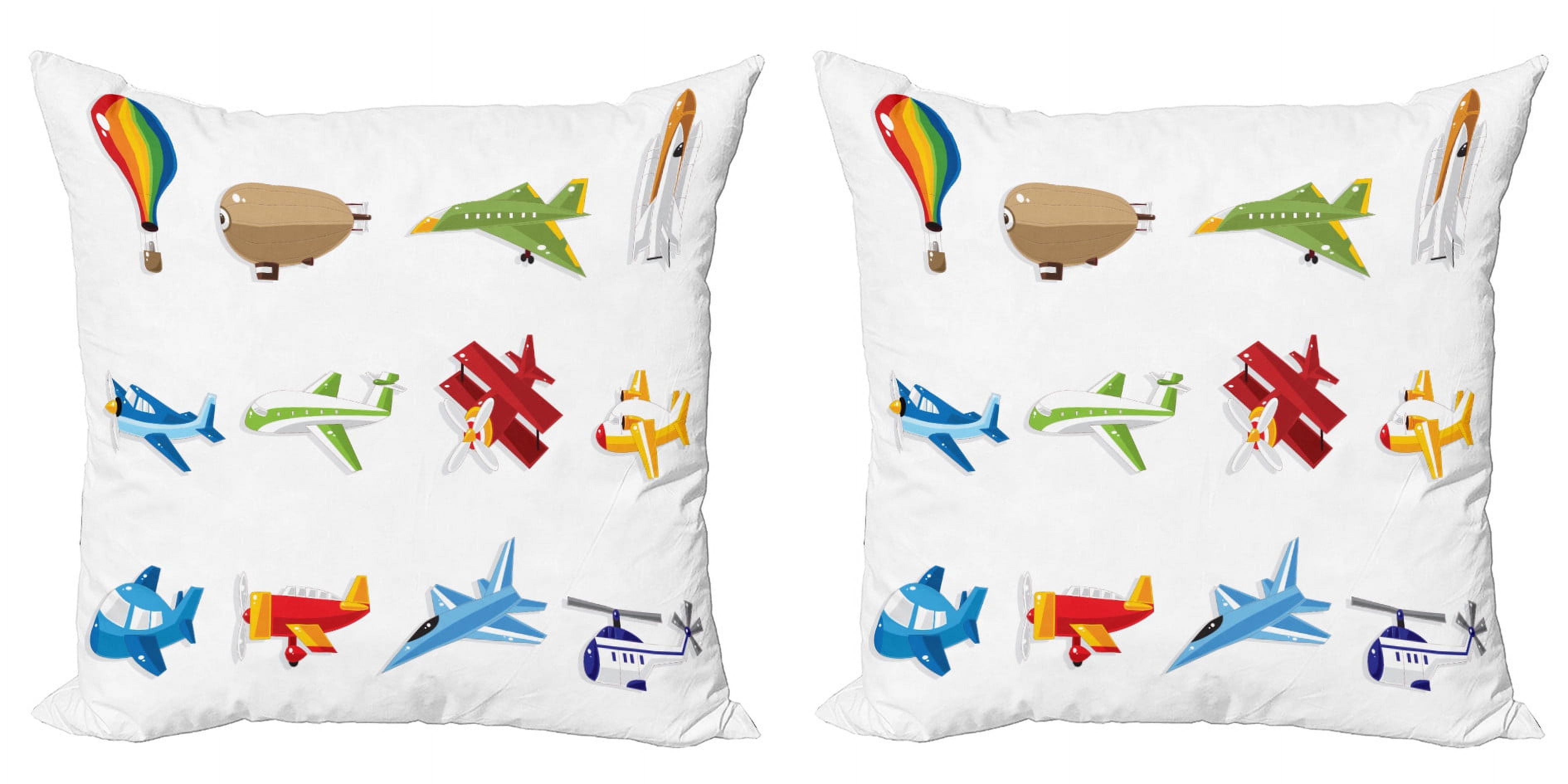 Ambesonne Cartoon Throw Pillow Cover 2 Pack, Jet Airliner Zeppelin, 20 ...