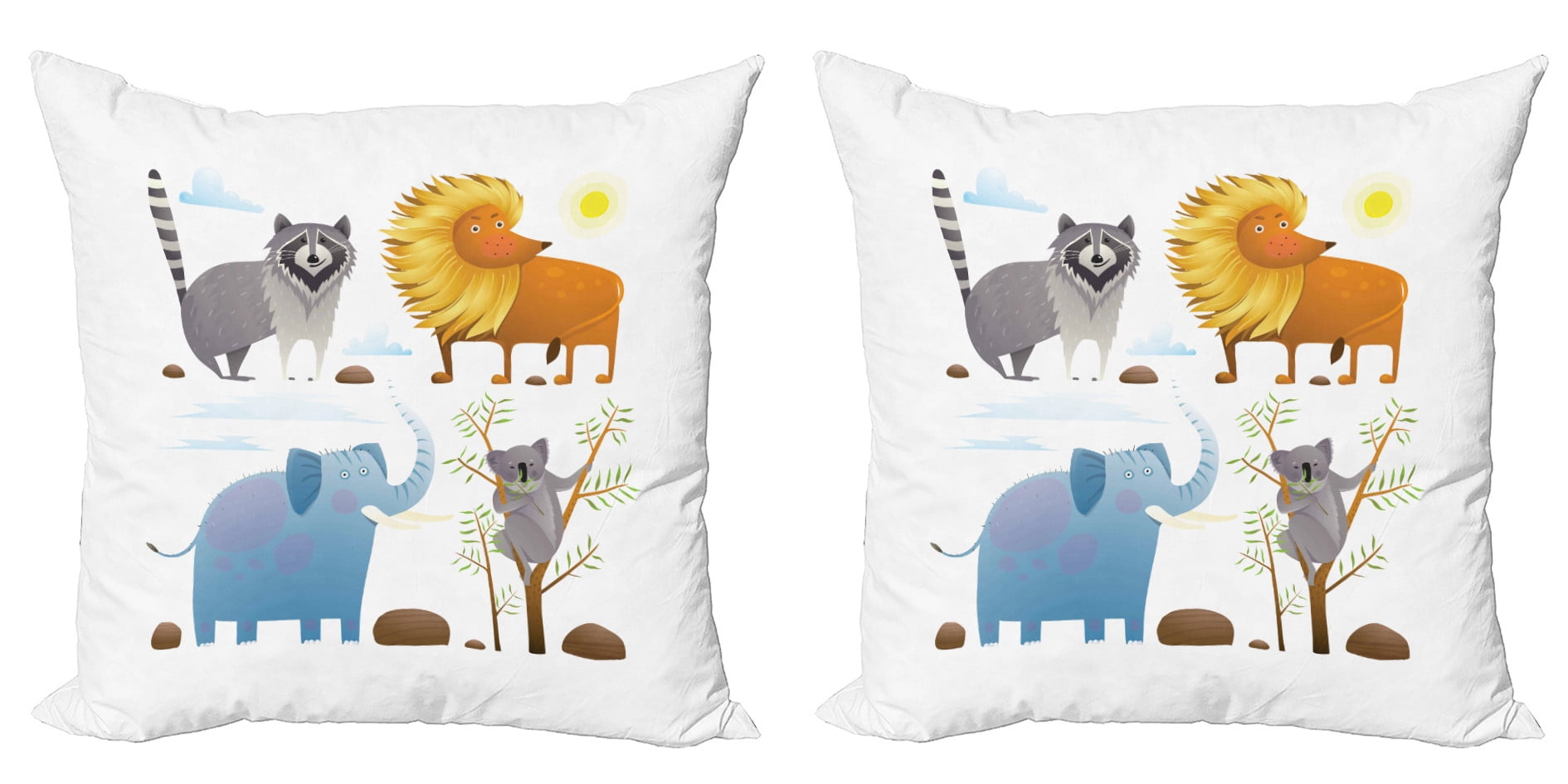 Ambesonne Cartoon Throw Pillow Cover 2 Pack, Lion Raccoon, 20 ...