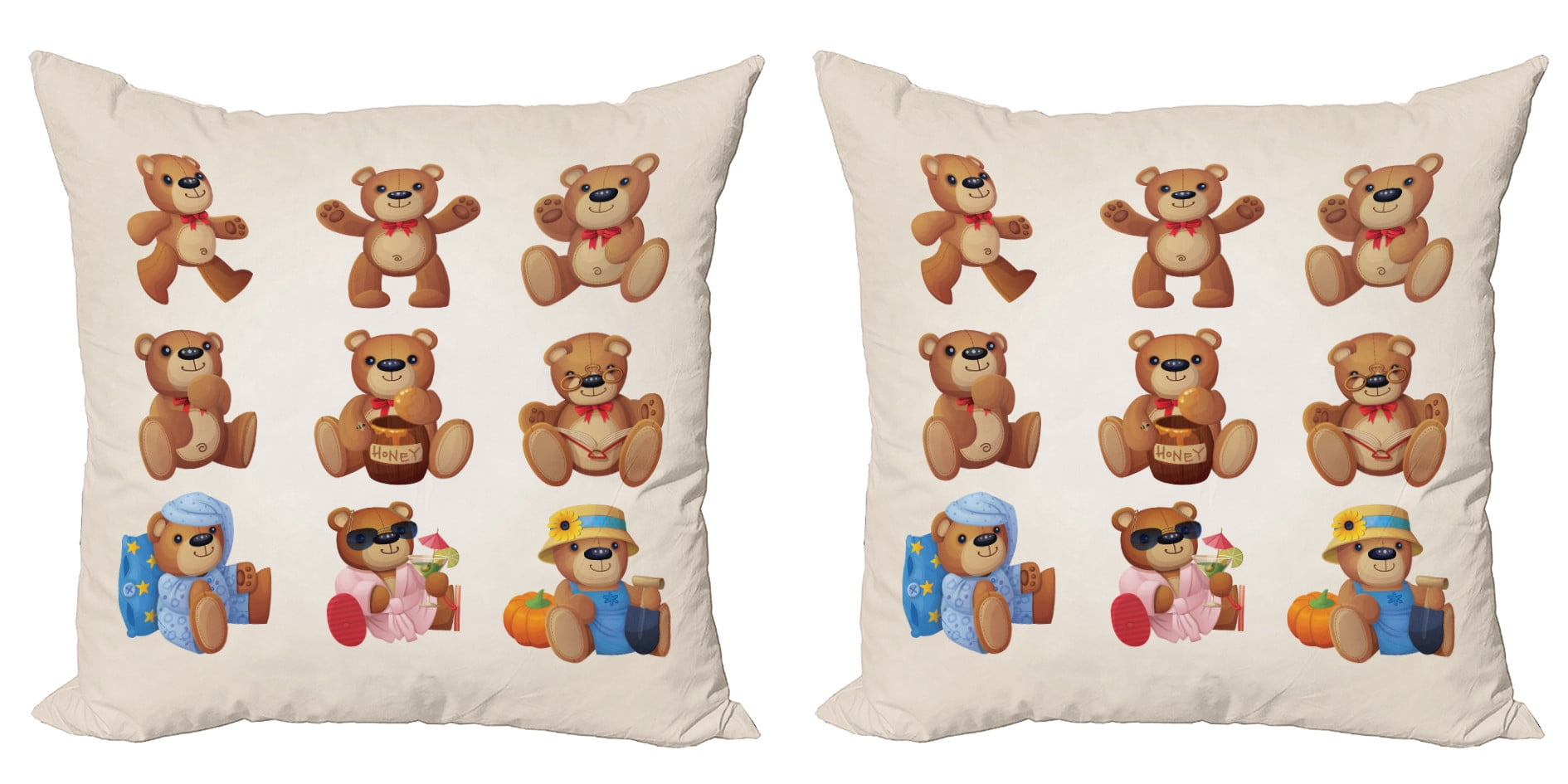 Ambesonne Cartoon Throw Pillow Cover 2 Pack, Teddy Bear Design, 24 ...