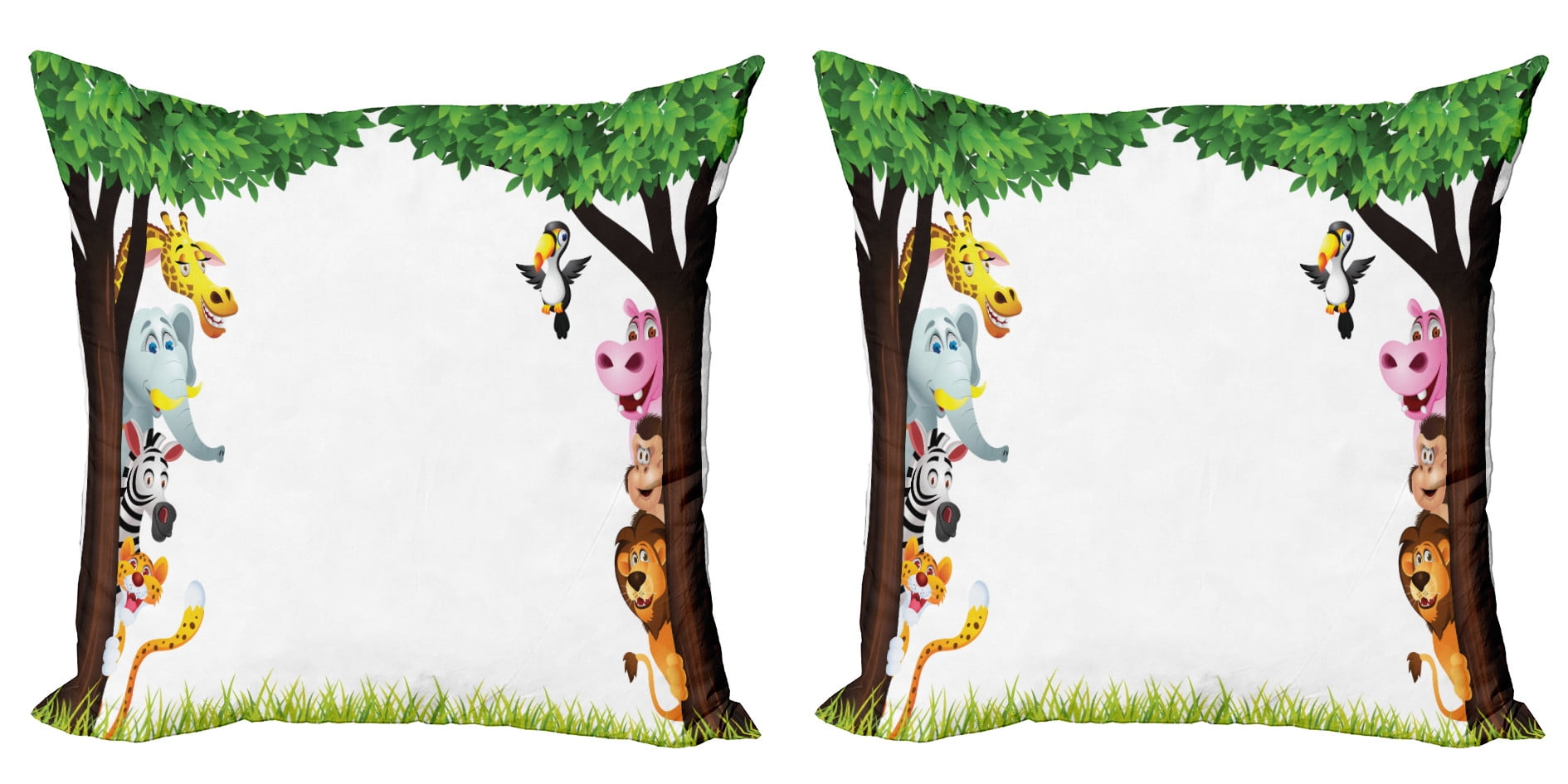 Ambesonne Cartoon Throw Pillow Cover 2 Pack, Trees Friendly Jungle, 24 ...