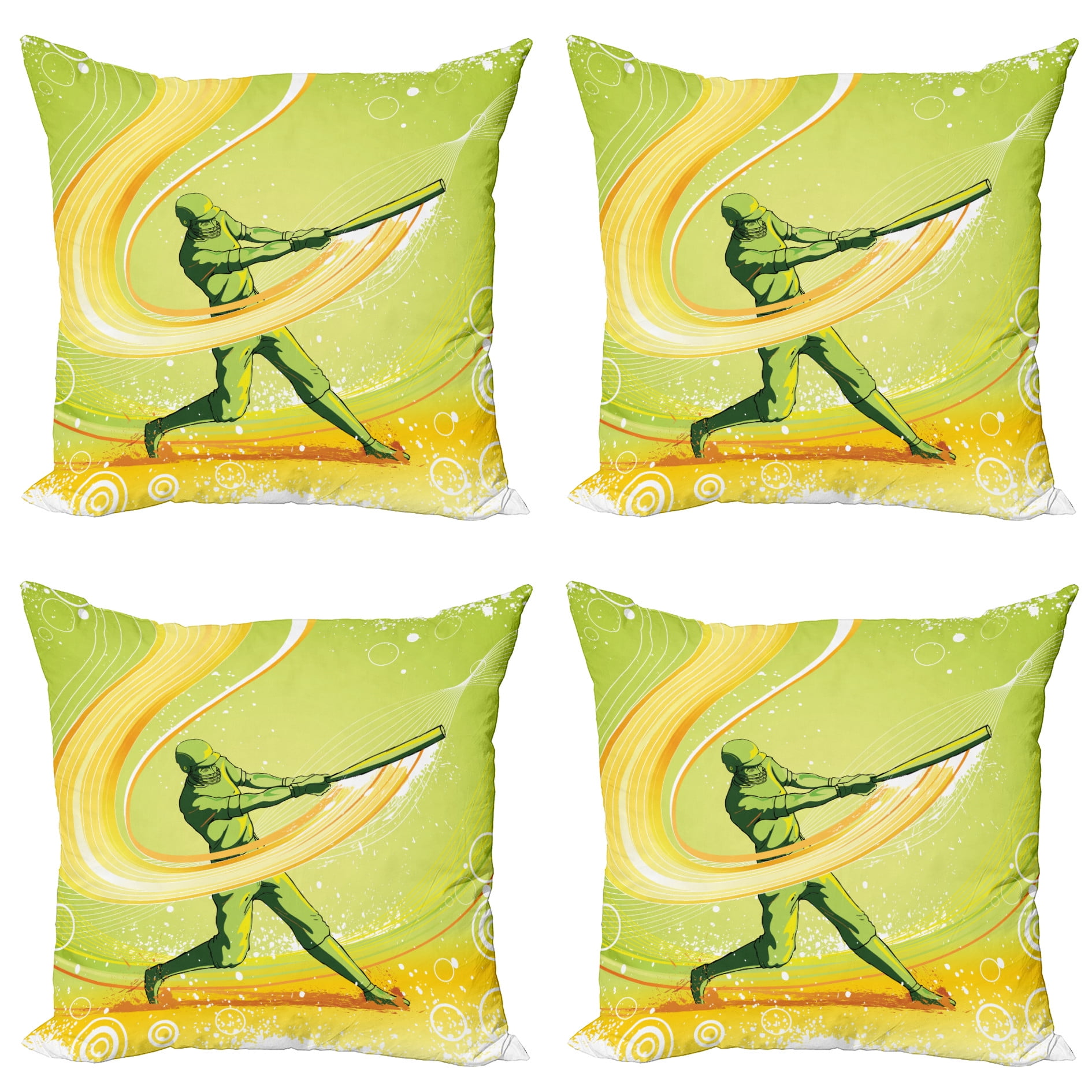 Ambesonne Cartoon Throw Pillow Cover 4 Pack, Baseball Player Hits, 20 ...