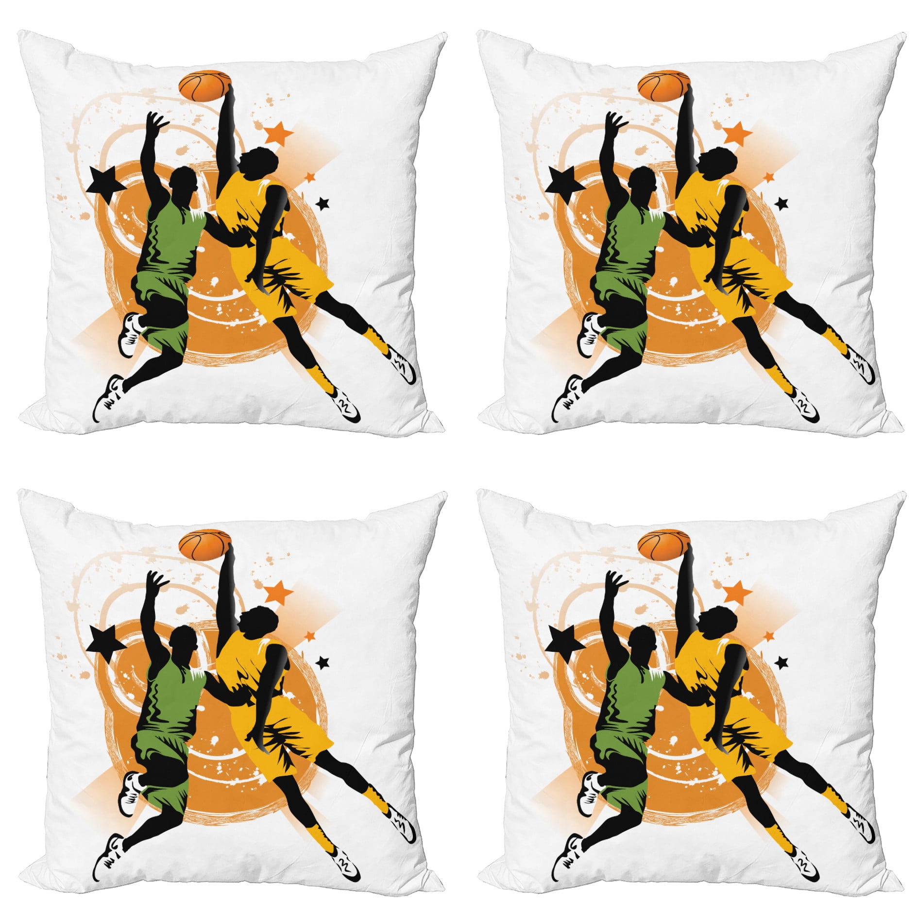 Ambesonne Cartoon Throw Pillow Cover 4 Pack, Basketball Players Art, 20 ...