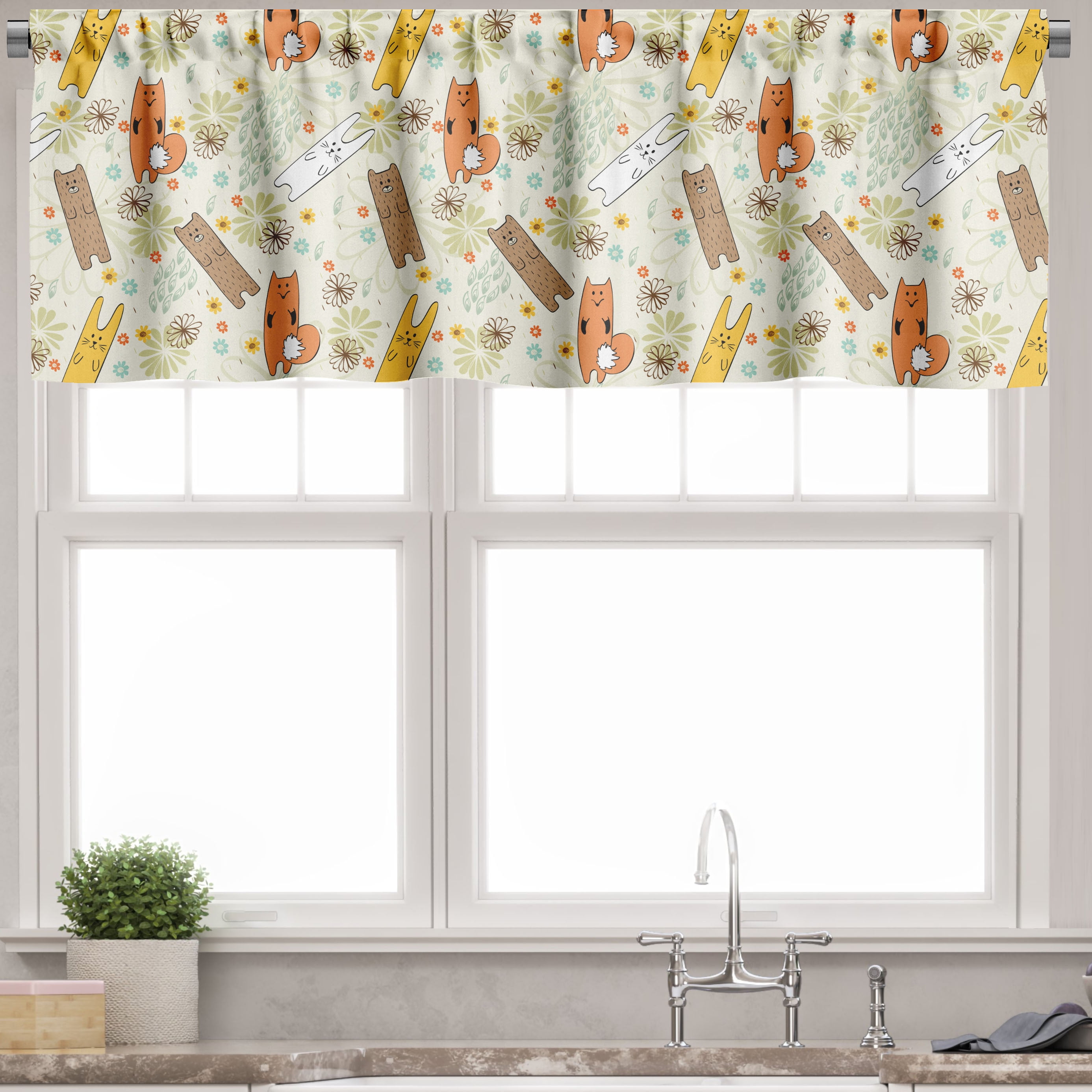 Ambesonne Cartoon Valance Pack of 2, Bear Fox and Bunny, 42"X12 ...