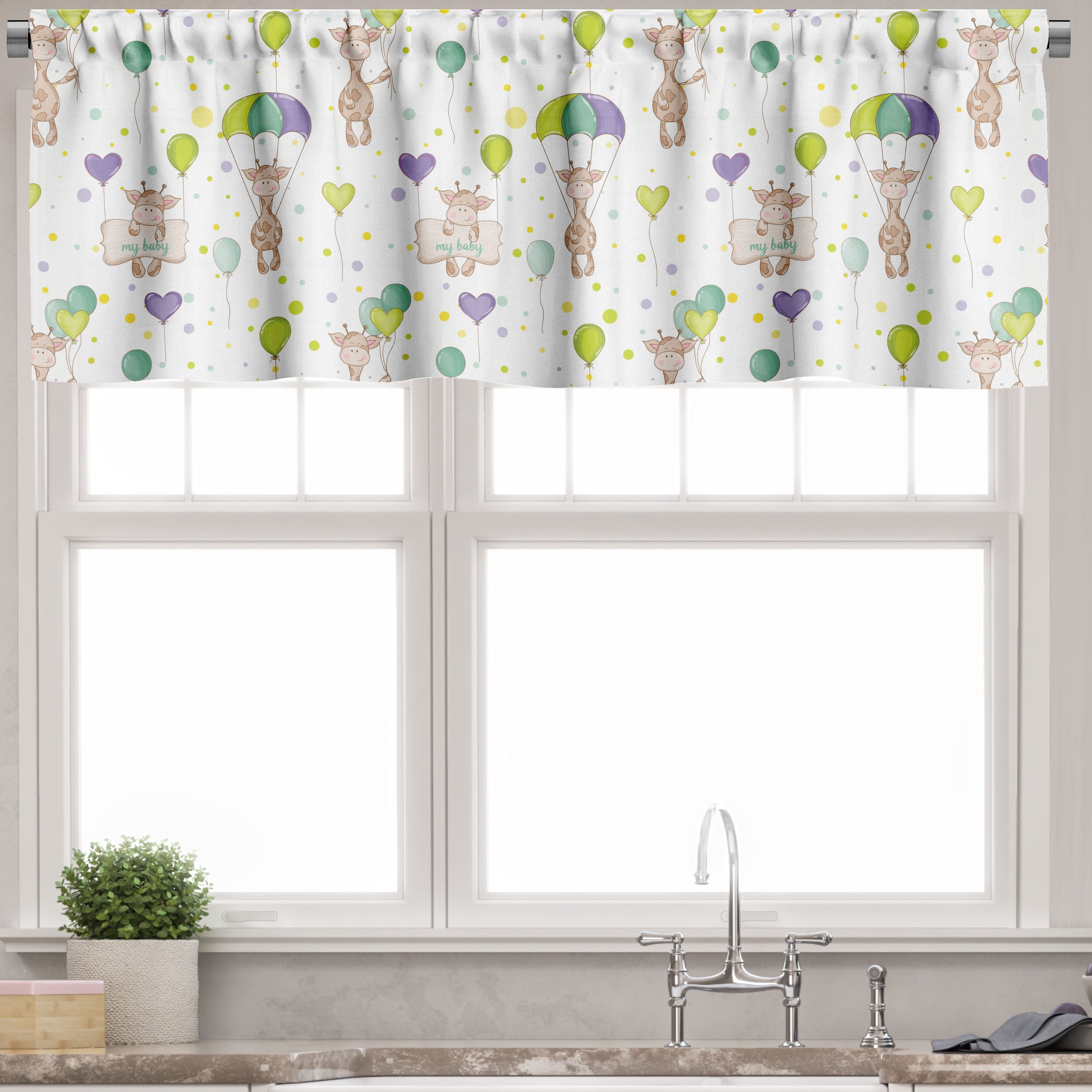 Ambesonne Cartoon Valance Pack of 2, Giraffes Flying Art Design, 54"X12 ...