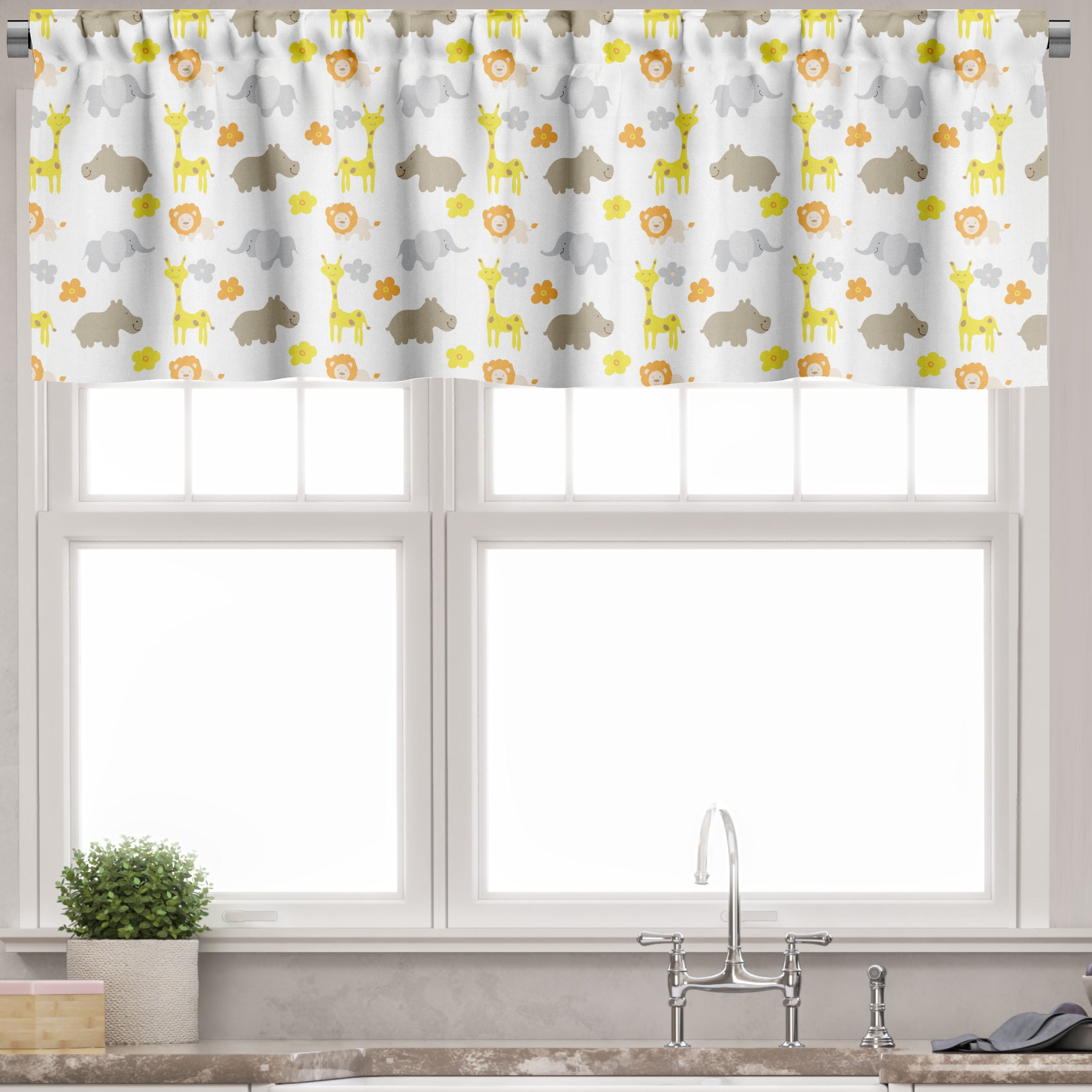 Ambesonne Cartoon Valance Pack of 2, Jungle Animals, 42"X12 ...