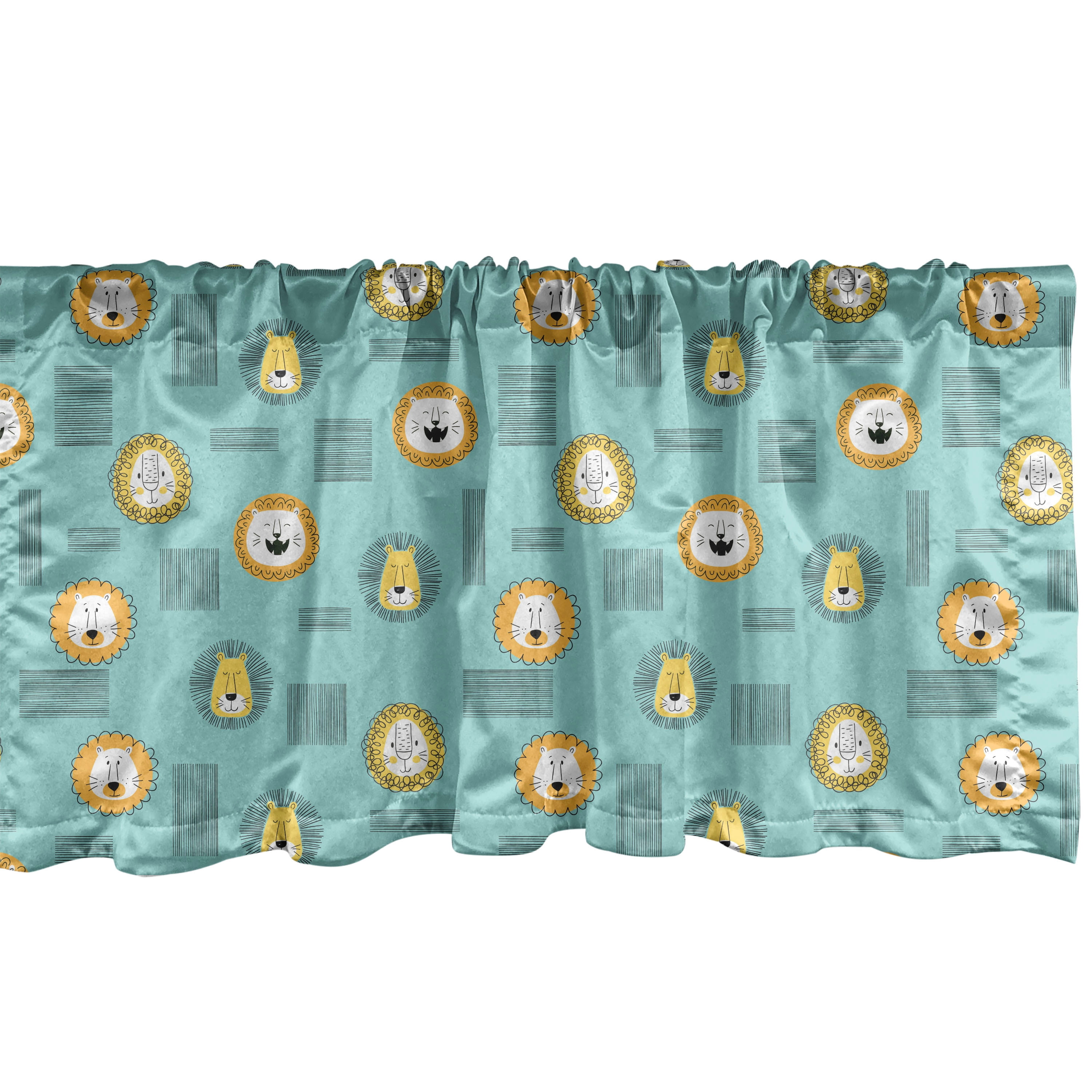 Ambesonne Cartoon Valance Pack of 2, Lion Drawings, 42"X12", Seafoam ...