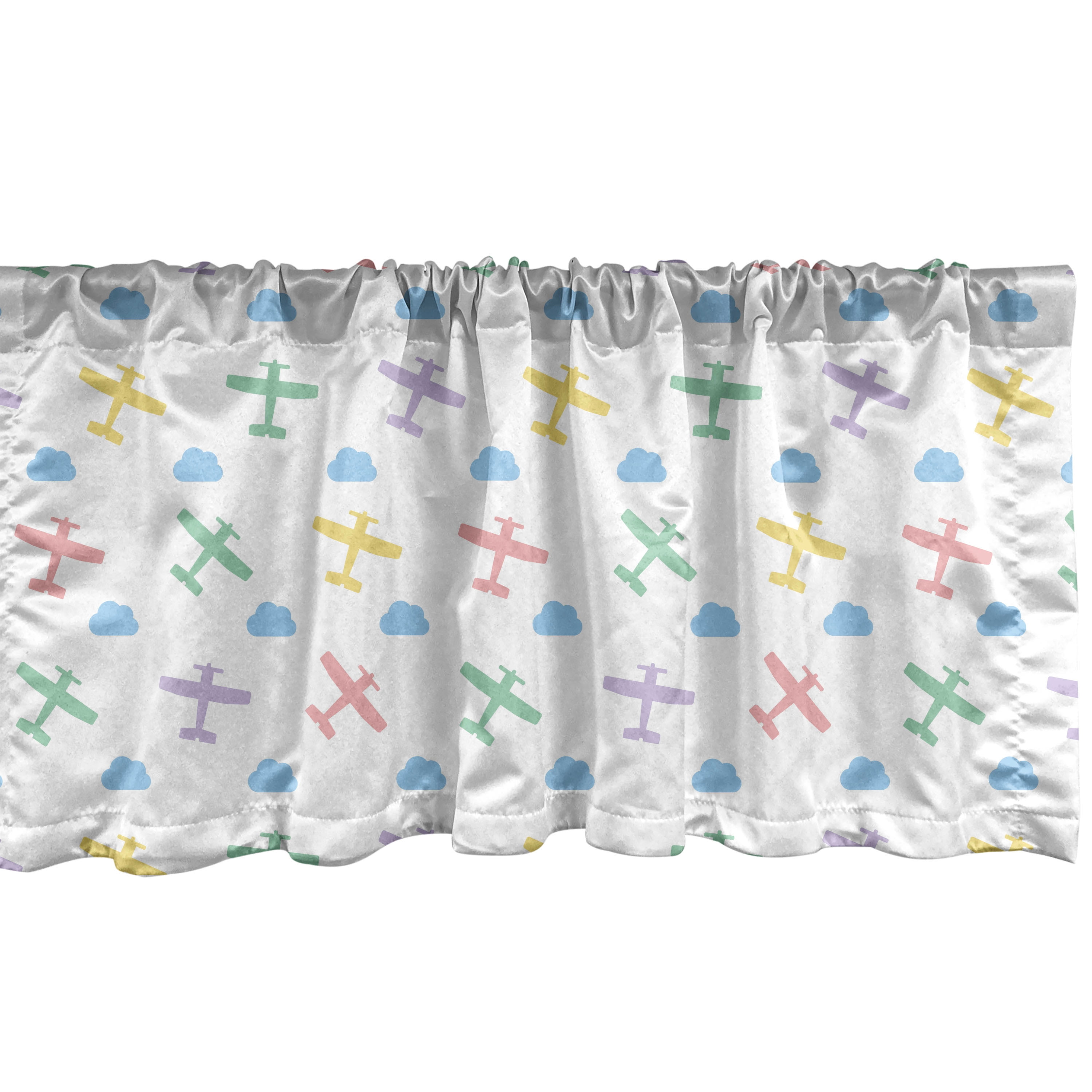 Ambesonne Cartoon Valance Pack of 2, Old Planes and Clouds Art, 54"X12 ...