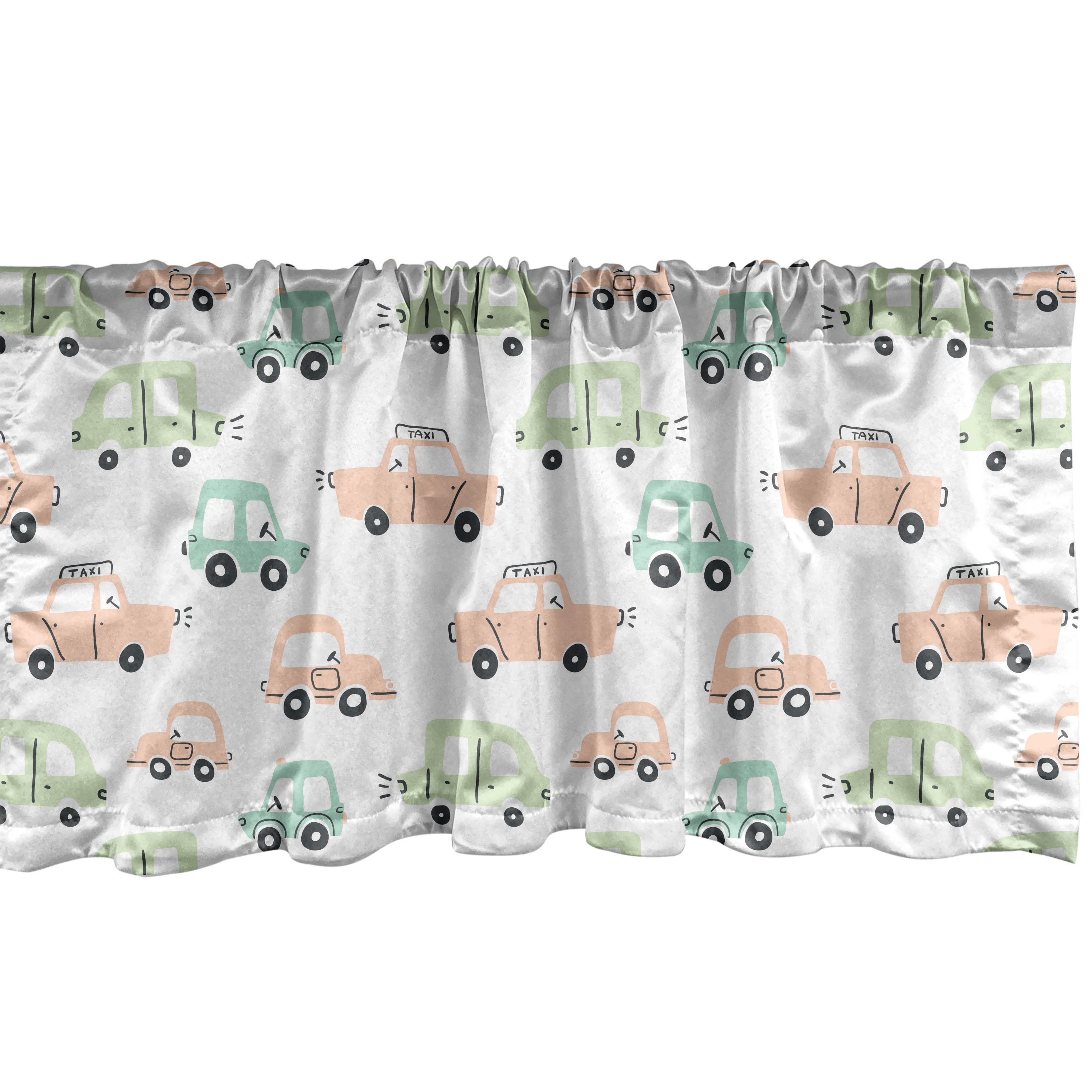 Ambesonne Cartoon Valance Pack of 2, Pastel Toned Cars, 54"X12", Peach ...