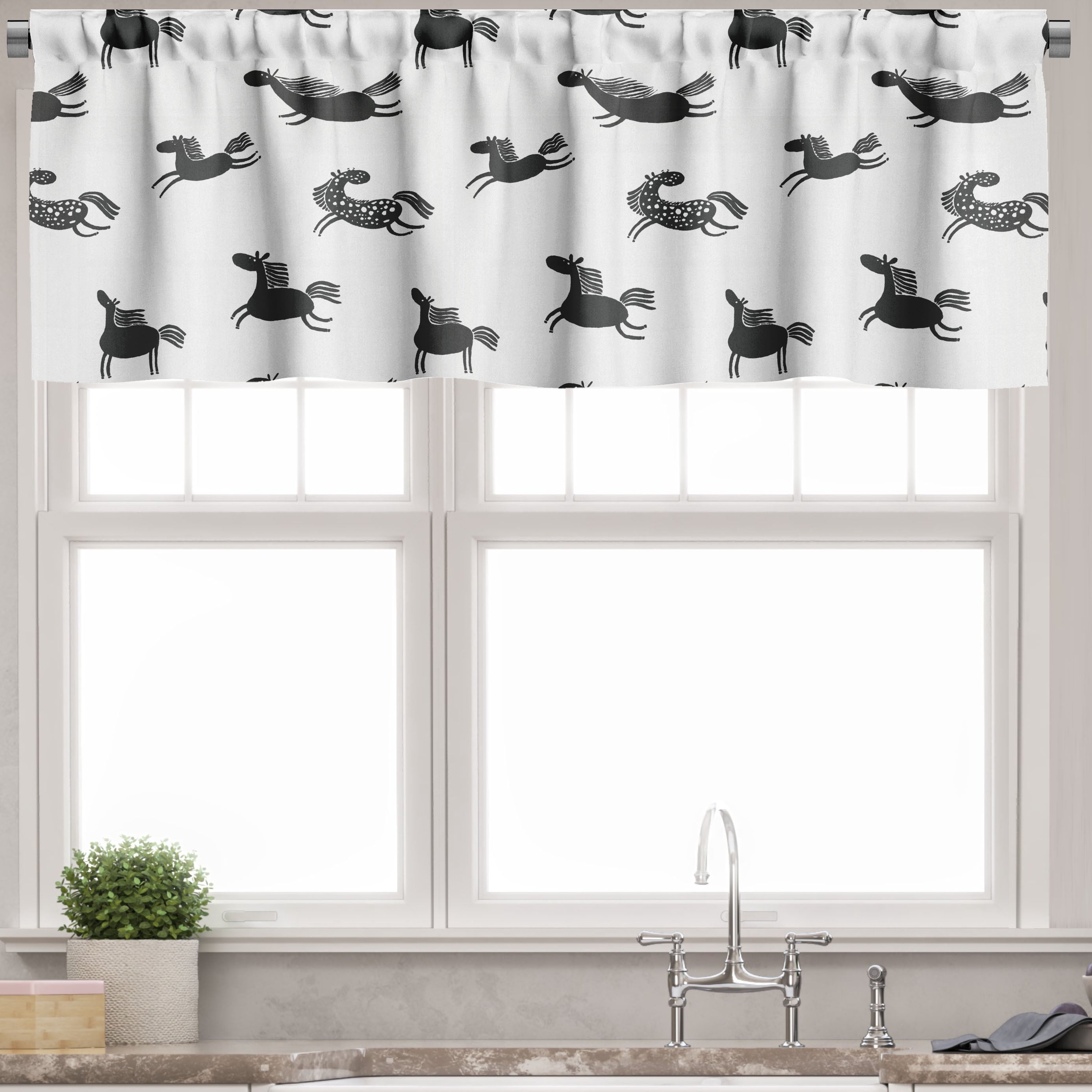 Ambesonne Cartoon Valance Pack of 2, Prehistoric Drawing Horses, 54"X18 ...