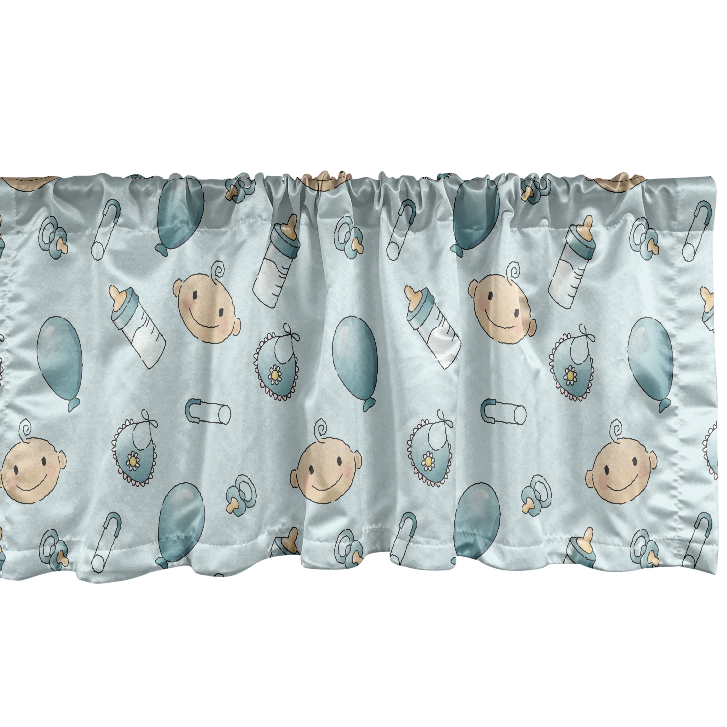Ambesonne Cartoon Window Valance, Composition of Elements, 54" X 18 ...