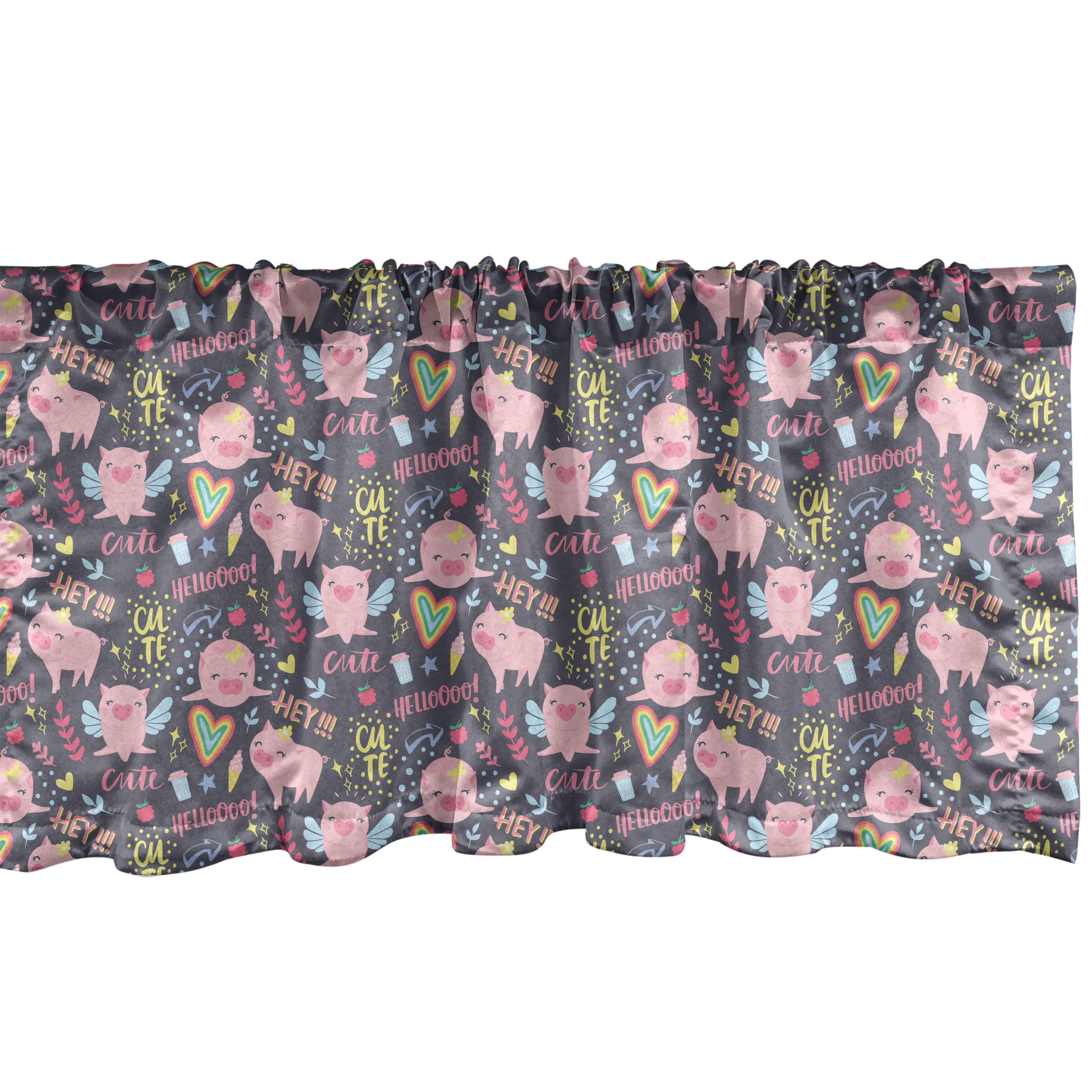 Ambesonne Cartoon Window Valance, Funny Pigs Say Hello Hey, 42" x 18 ...