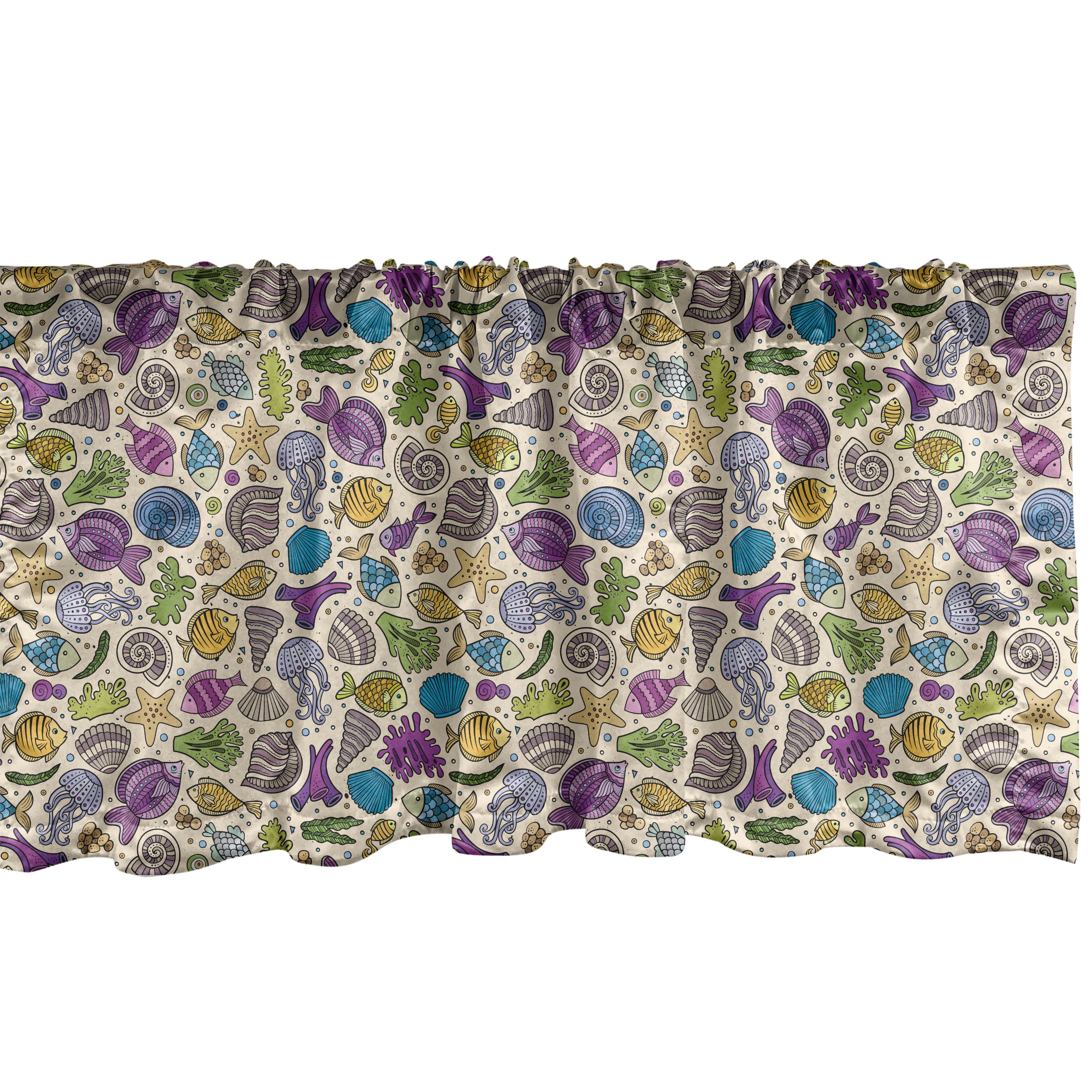 Ambesonne Cartoon Window Valance, Ocean Creatures Shells, 54" X 12 ...