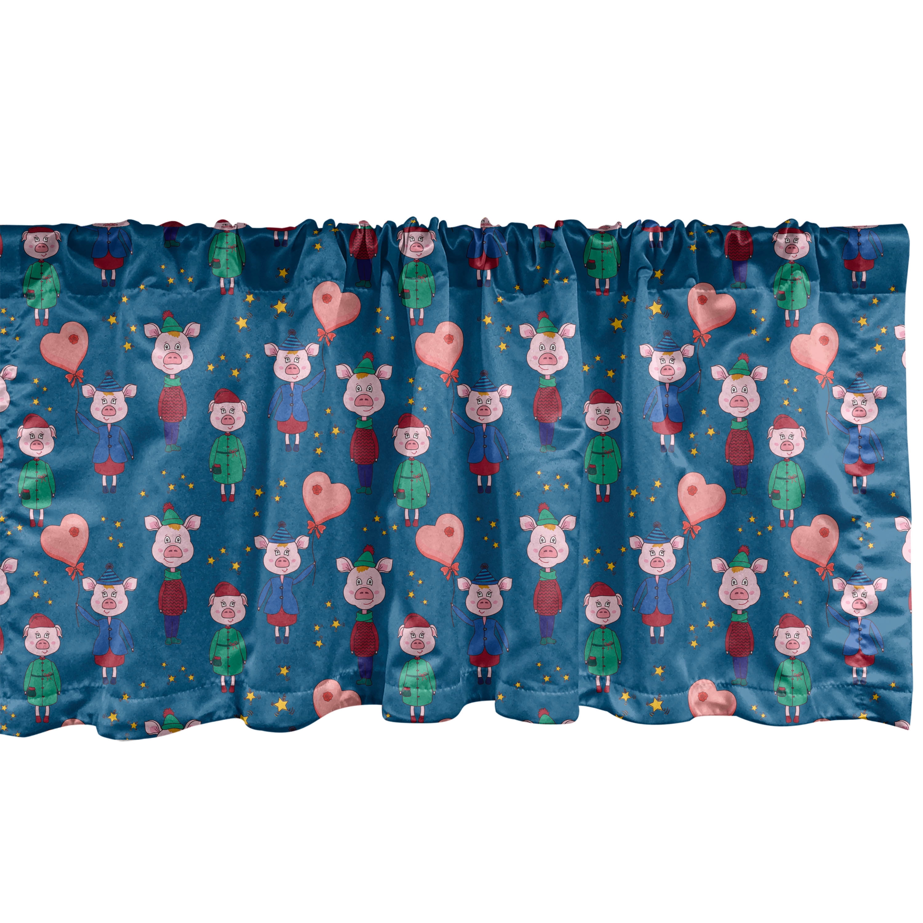 Ambesonne Cartoon Window Valance, Pink Pigs Wearing Clothes, 54" X 18 ...