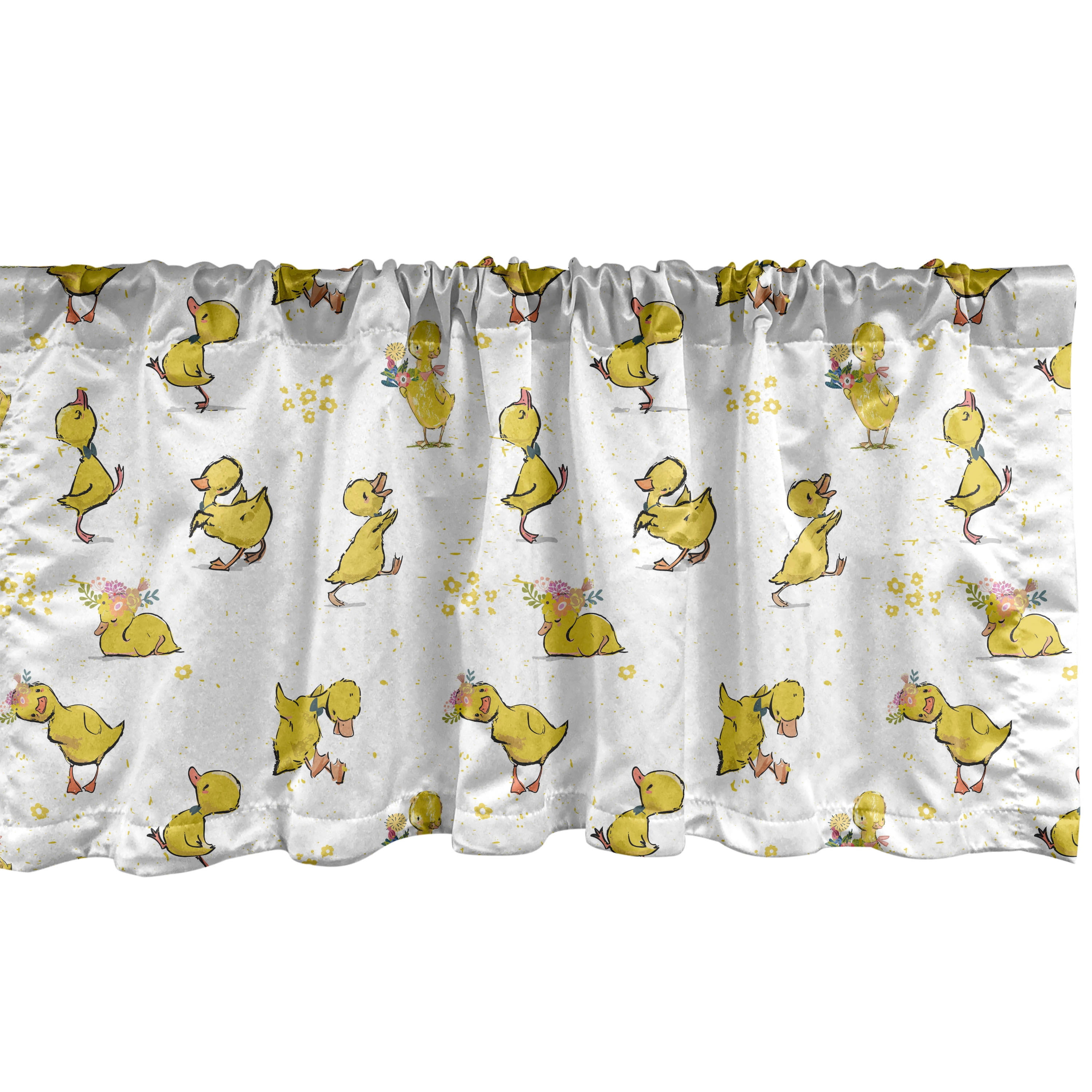 Ambesonne Cartoon Window Valance, Repetitive Little Ducklings, 54" X 18 ...