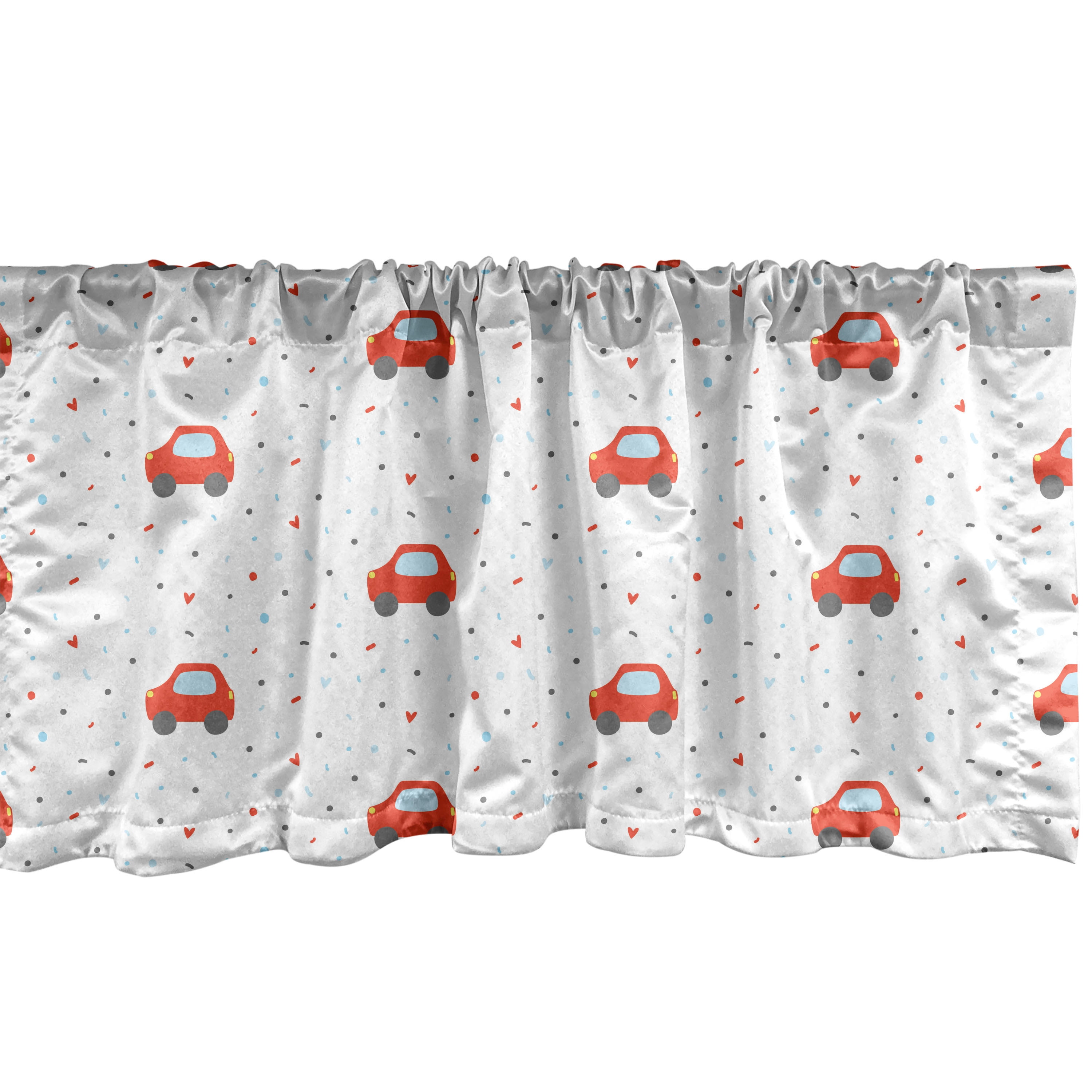 Ambesonne Cartoon Window Valance, Rounds Hearts and Cars, 54" X 12 ...