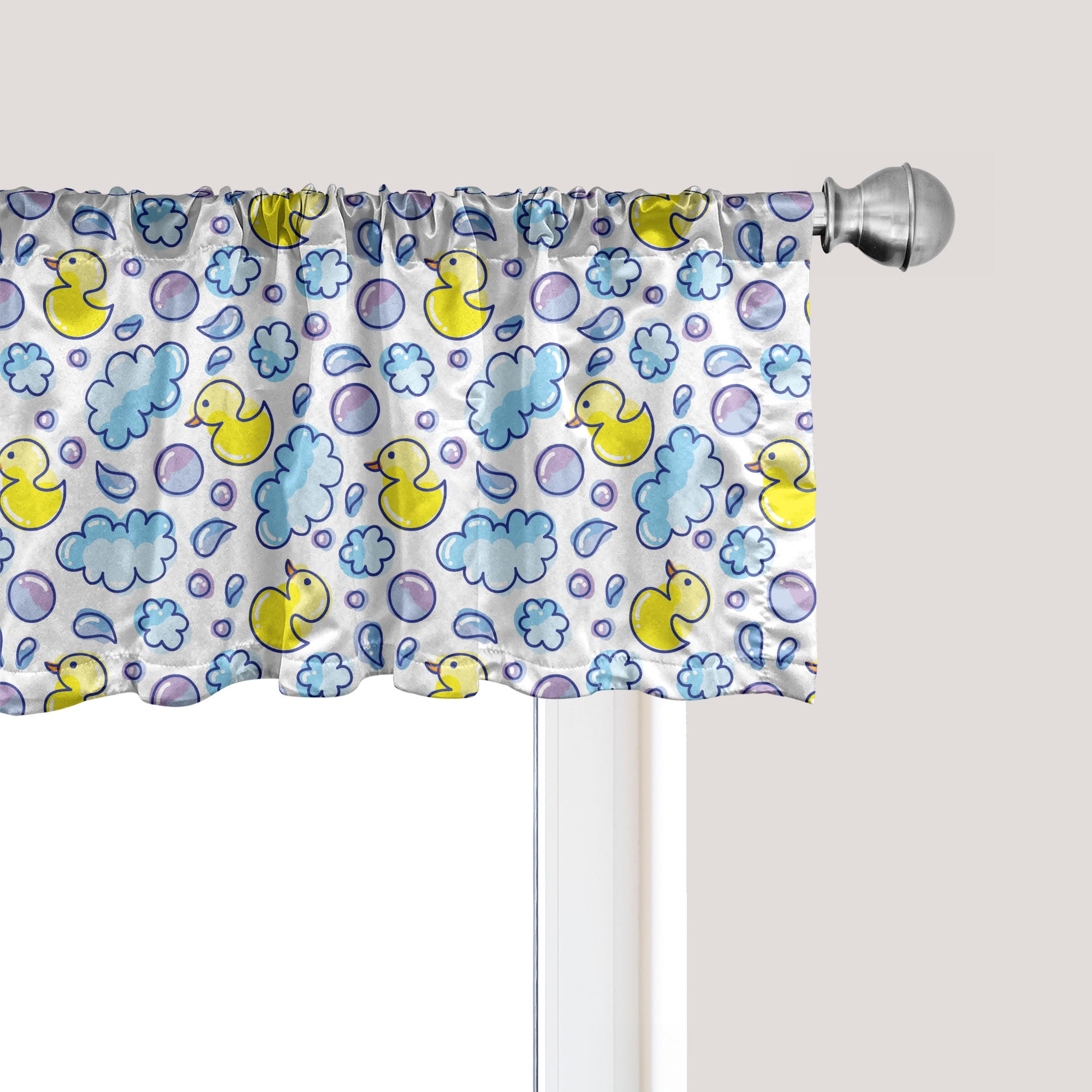 Ambesonne Cartoon Window Valance, Watercolor Bubbles Ducks, 54" X 18 ...