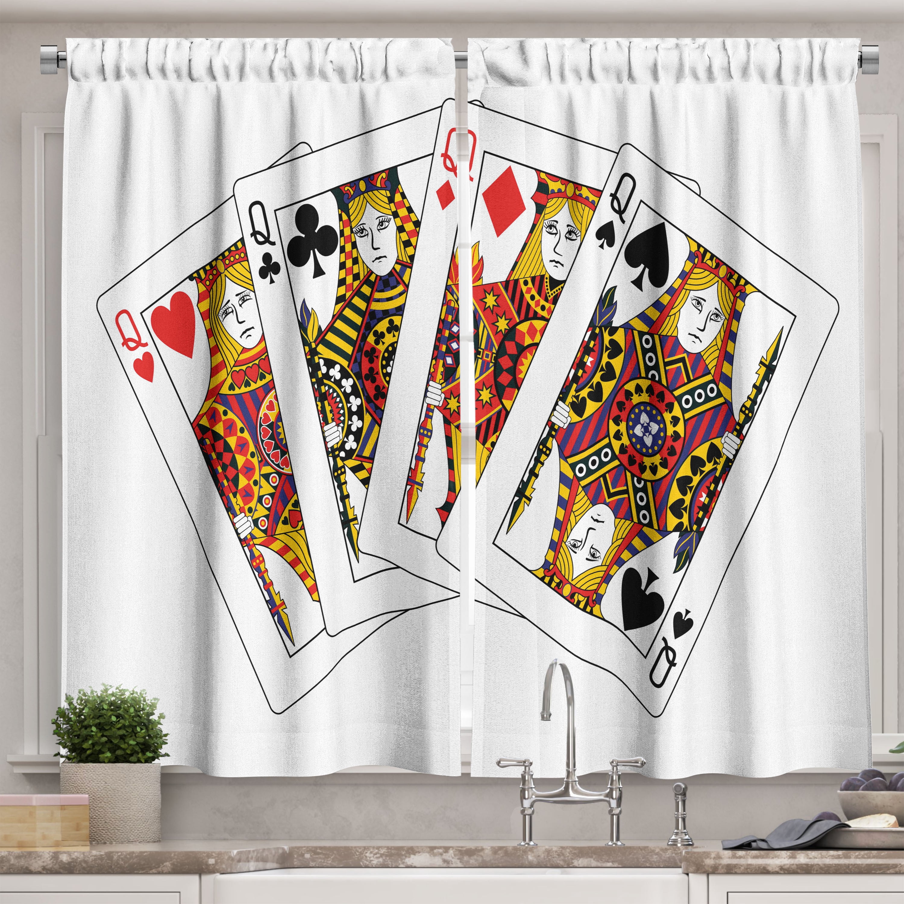 Ambesonne Casino Kitchen Curtains, Queens Poker Play Cards, 55"x39 ...