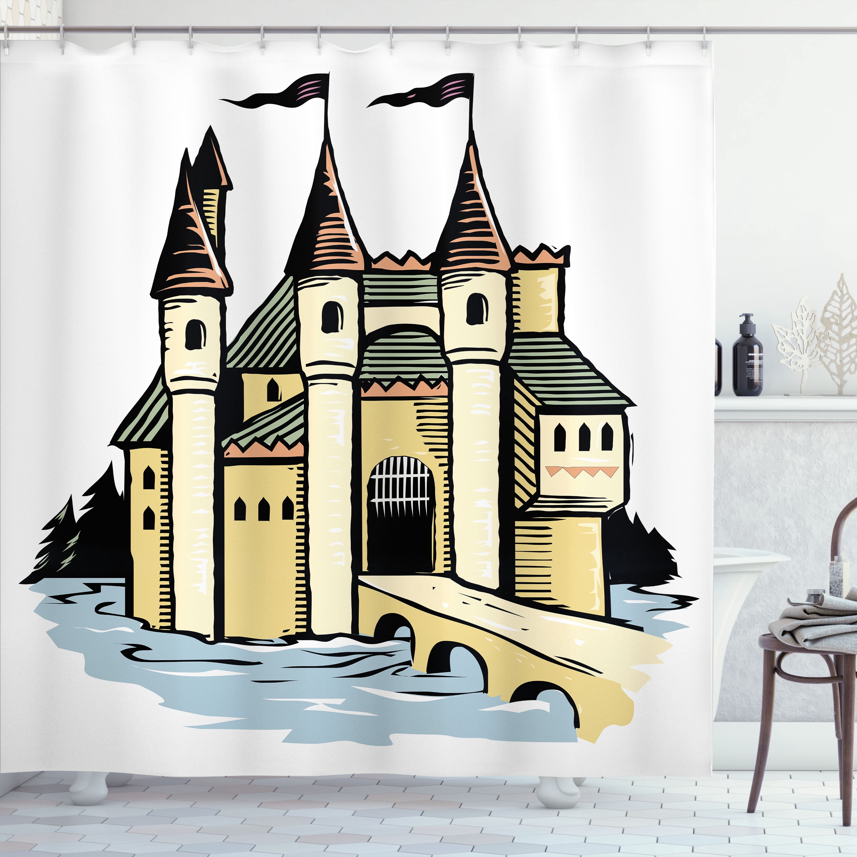 Ambesonne Castle Shower Curtain, History Fantasy Fortress, 69"Wx84"L ...