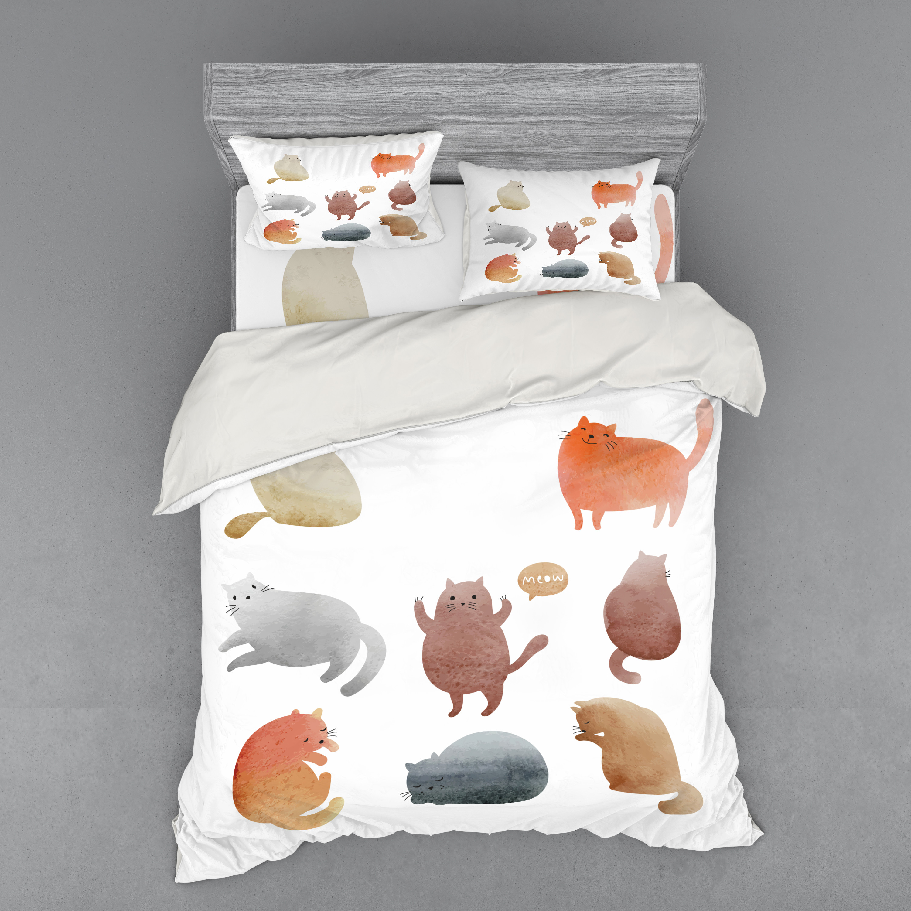 Ambesonne Cat Bedding Set 4 Pcs, Watercolor Kitties Pet, Queen ...