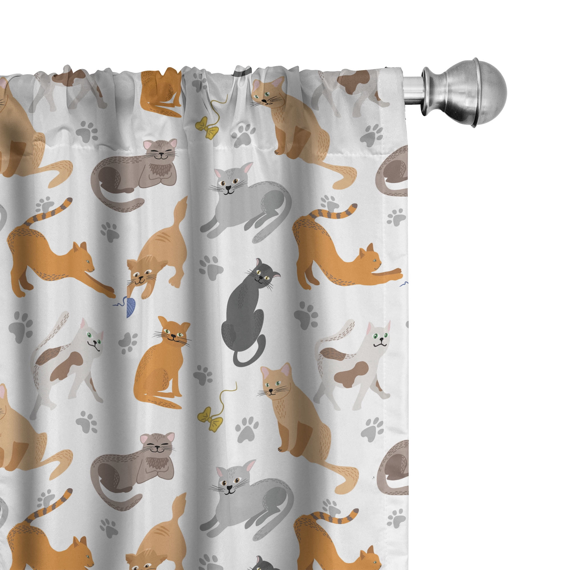 Ambesonne Cat Curtains, Cartoon Kittens and Paw Prints, Pair of 28"x95 ...