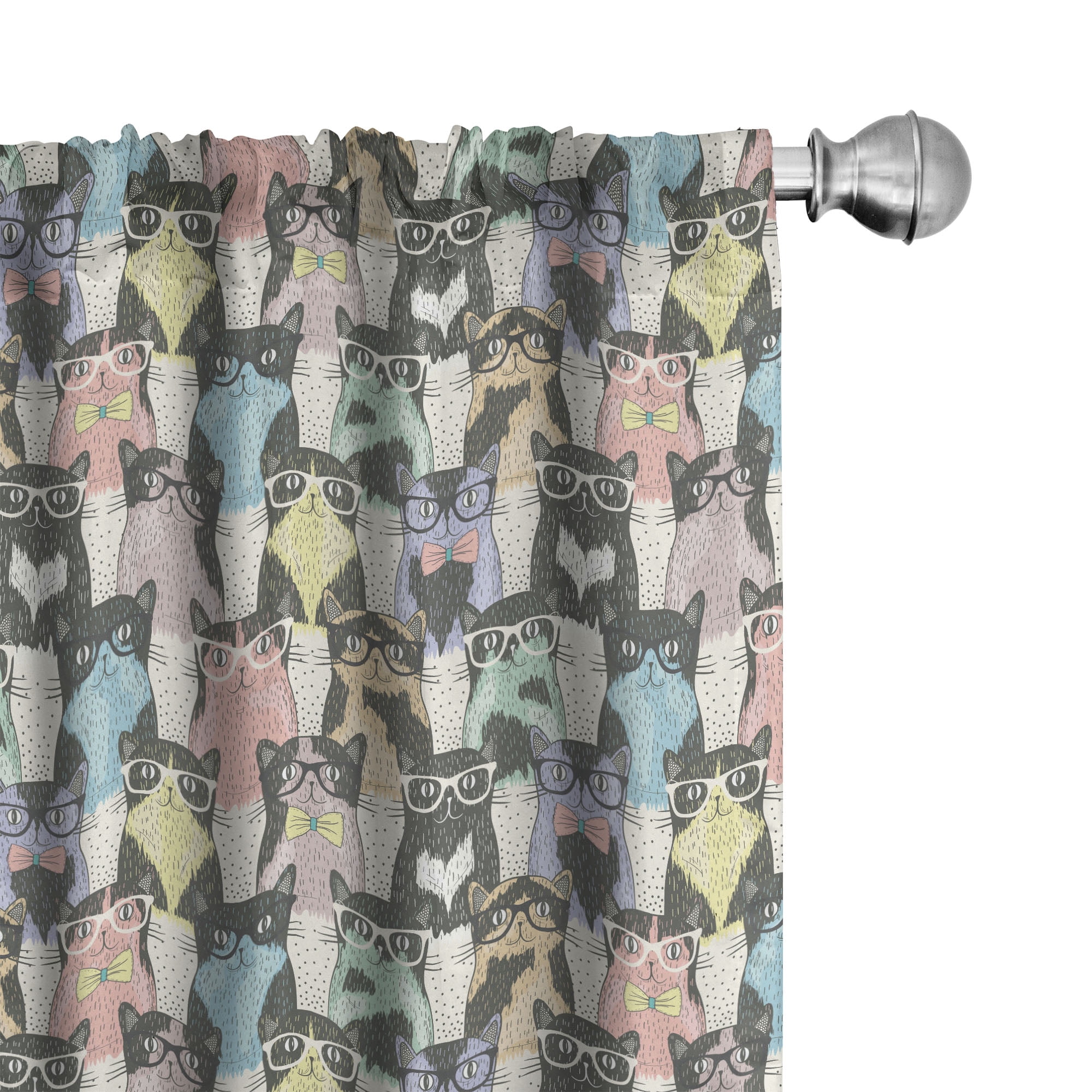 Ambesonne Cat Curtains, Hipster Cats with Glasses, Pair of 28"x63 ...