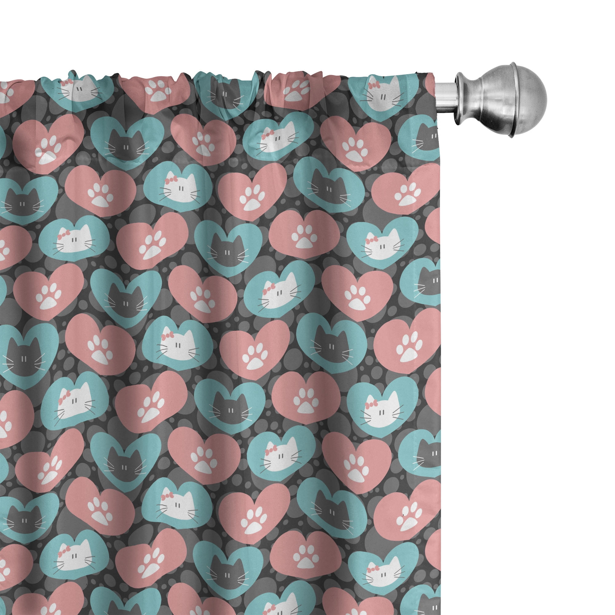 Ambesonne Cat Curtains, Kitten Portrait Heart, Pair of 28"x63", Sea ...