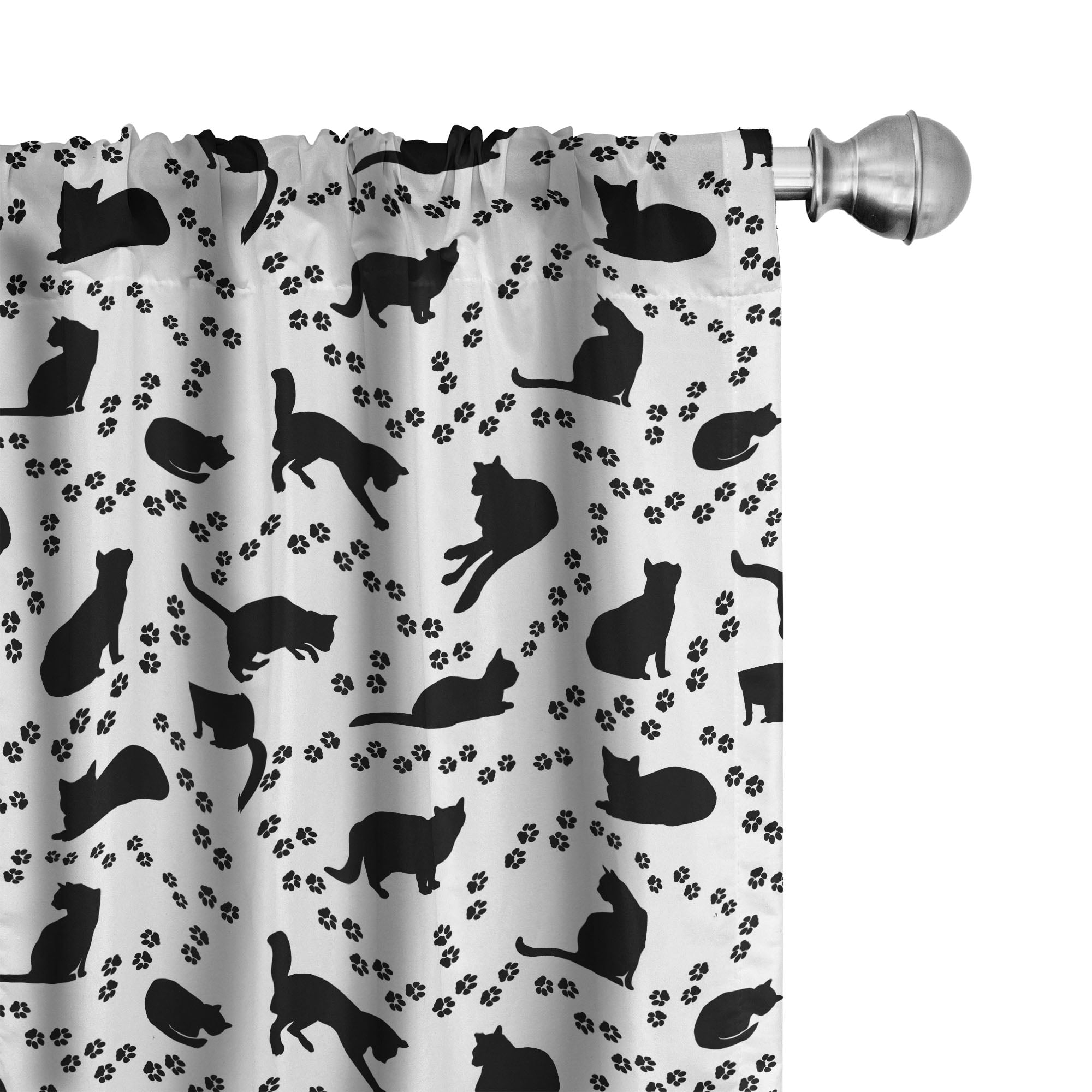 Ambesonne Cat Curtains, Kittens Footprints Paws, Pair of 28"x84", Black ...